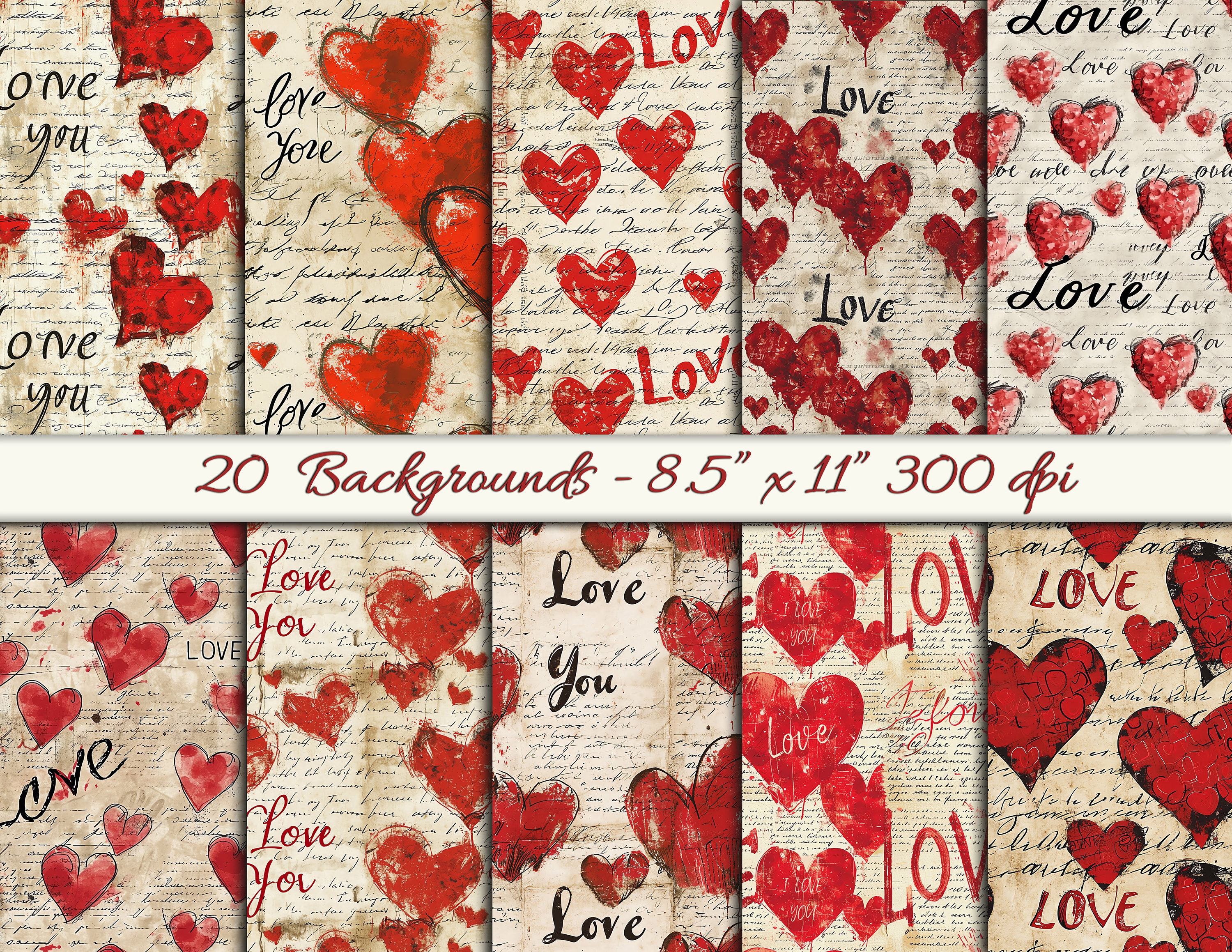 Vintage Heart Digital Paper Pack, Valentine's Day Love, 12x12 (digital ...