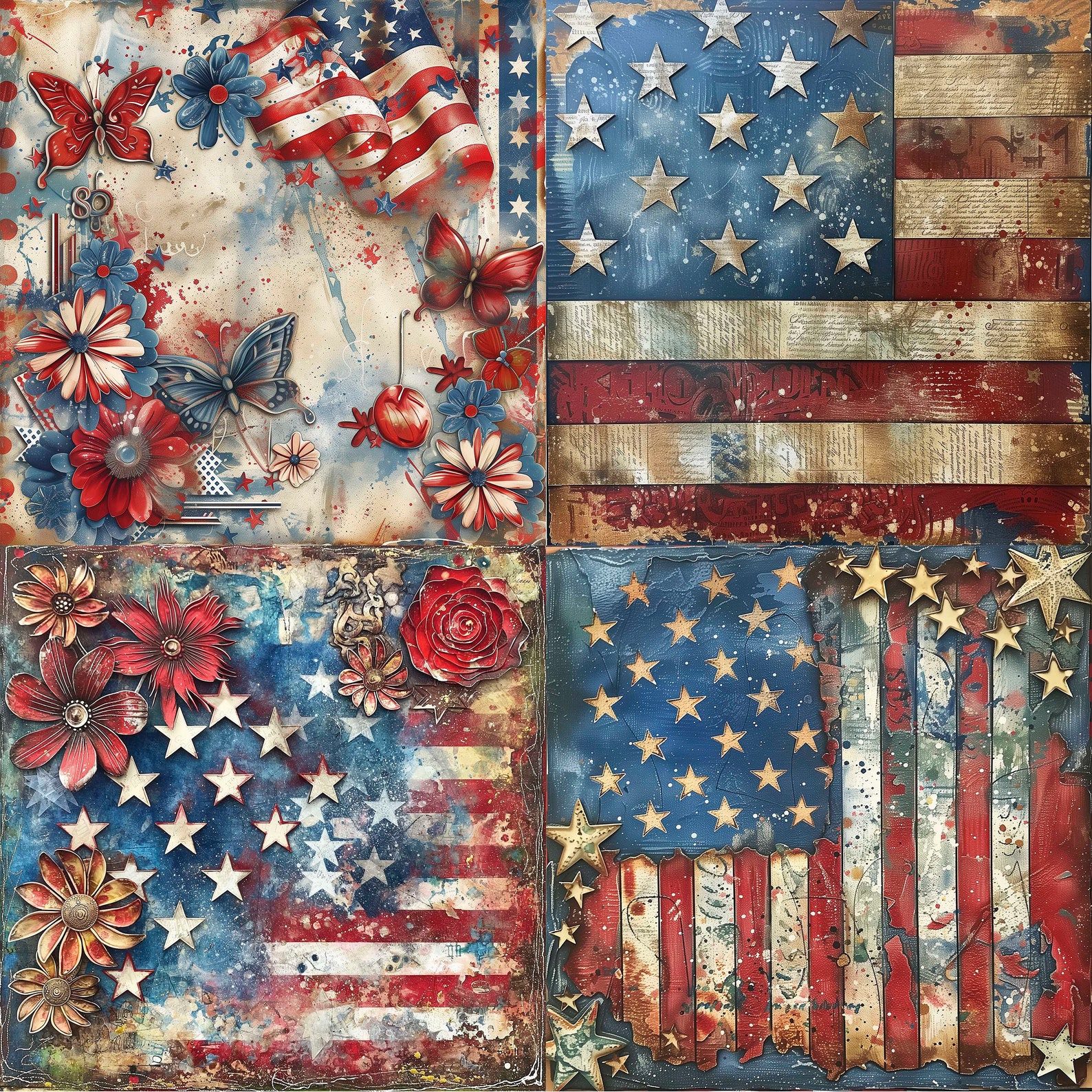 Vintage Americana Scrapbook Papers, Patriotic Digital Backgrounds, 4th ...