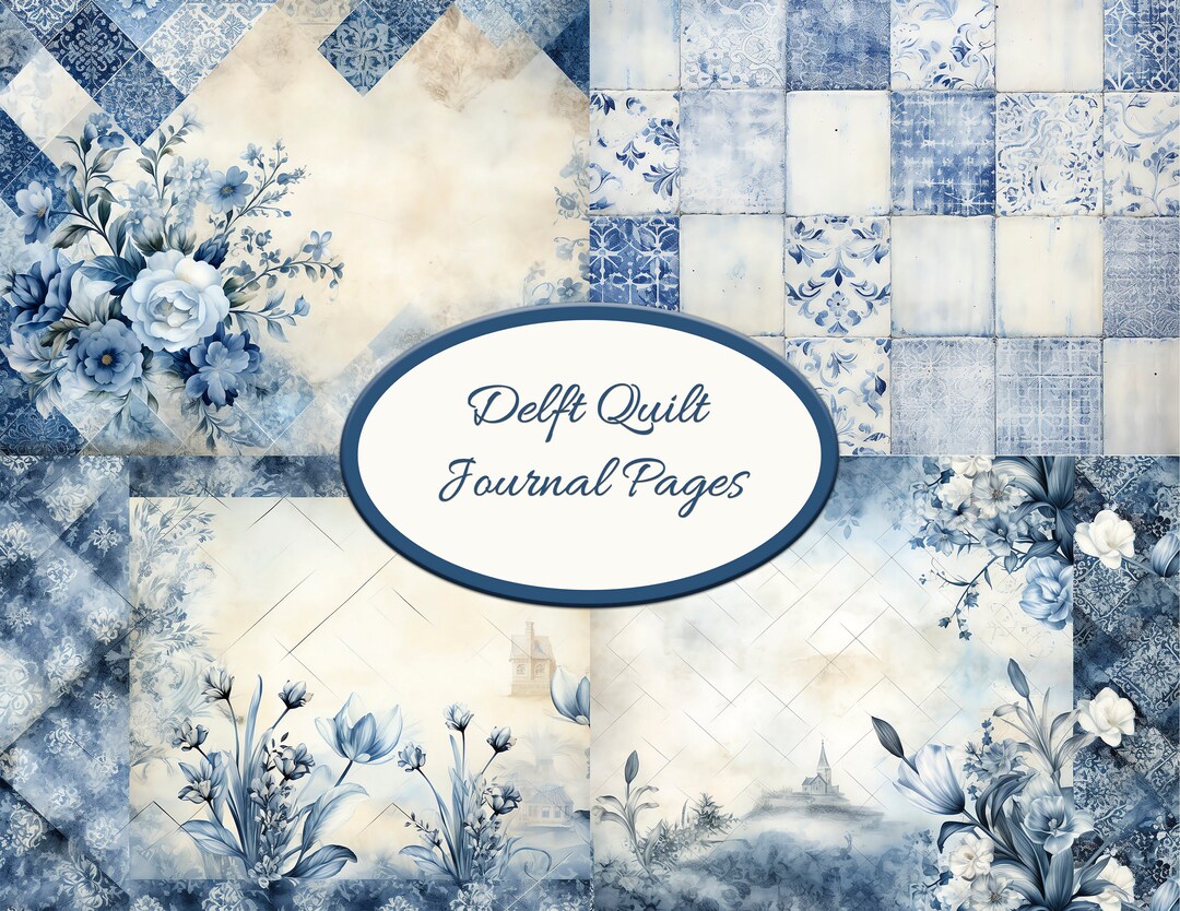 Dutch Delft Inspired Quilted Craft Paper-20 Digital Backing Papers ...