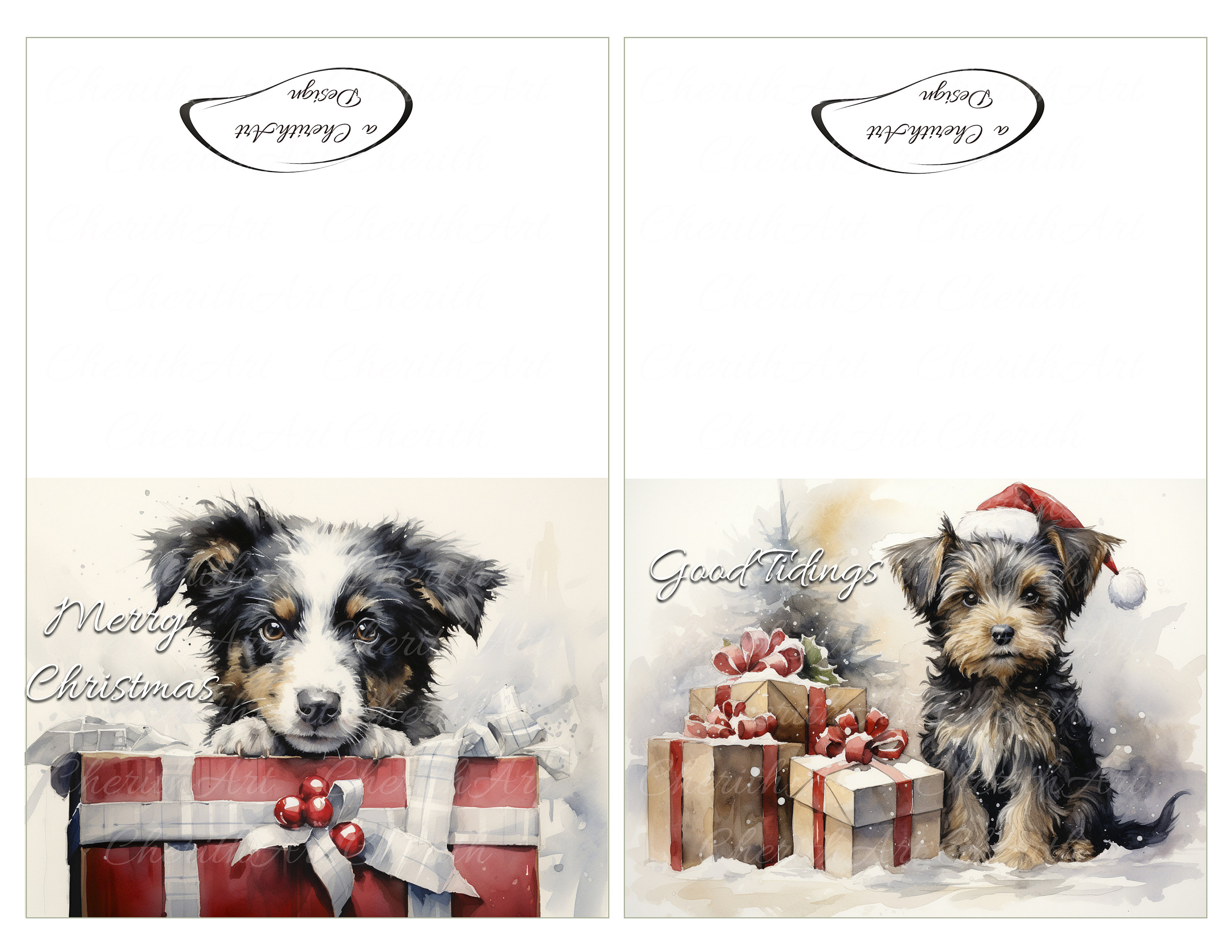 50 Printable Dog Christmas Cards All Original Artwork Cute Winter ...
