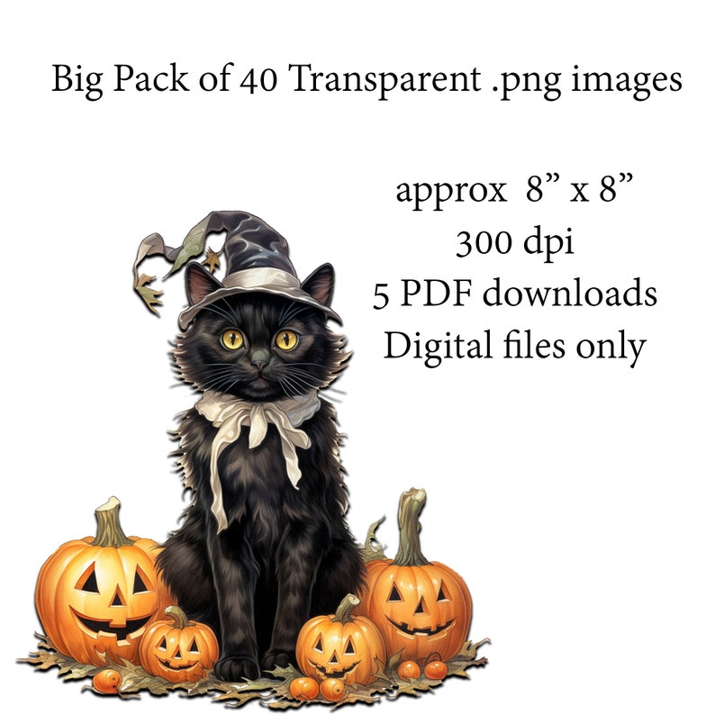 Vintage Halloween Clipart – 40 PNG Images, Trick or Treat (digital ...