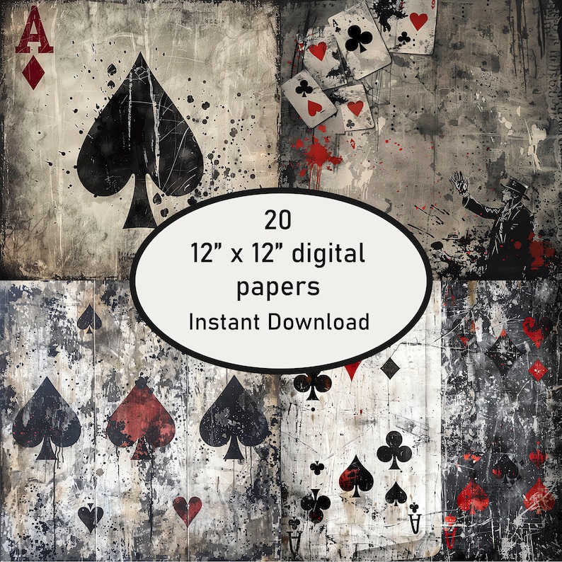 Distressed Poker Themed Craft Paper - 20 Digital Backing Papers -free ...