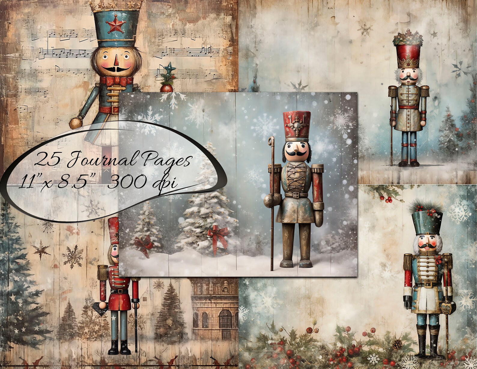 25 Grunge Christmas Nutcracker Digital Journal Papers. Junk Journal ...