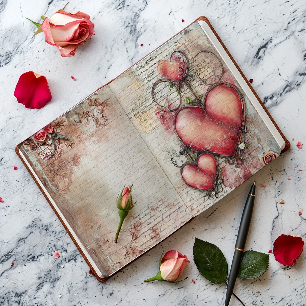 Vintage Romance Journal Pages – Shabby Chic Roses Ephemera (digital ...