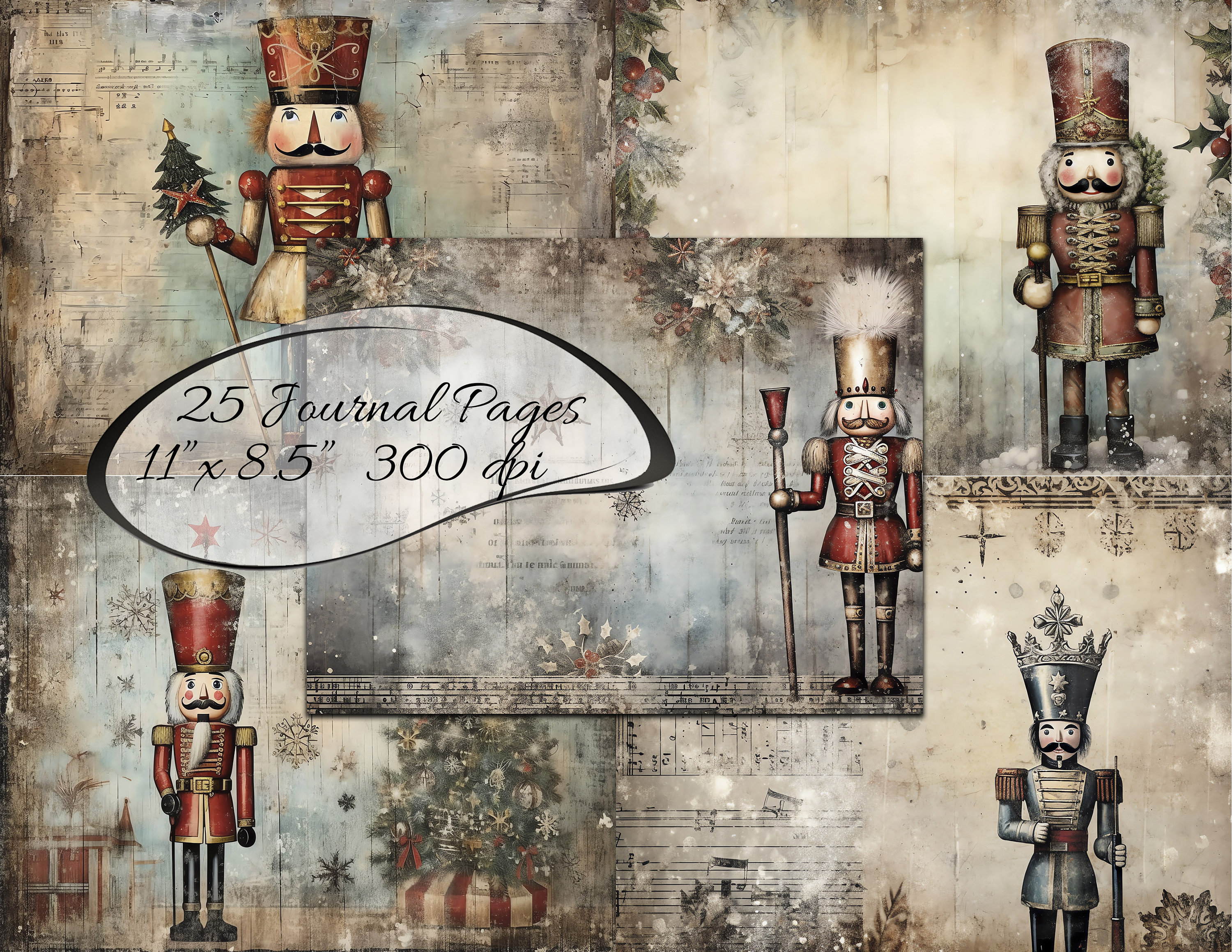 25 Grunge Christmas Nutcracker Digital Journal Papers. Junk Journal ...