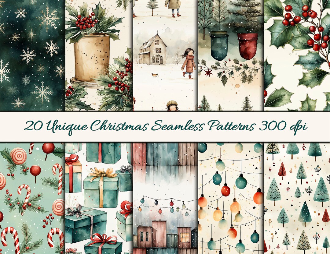 Watercolor Christmas Digital Paper, Seamless Printable Textures ...