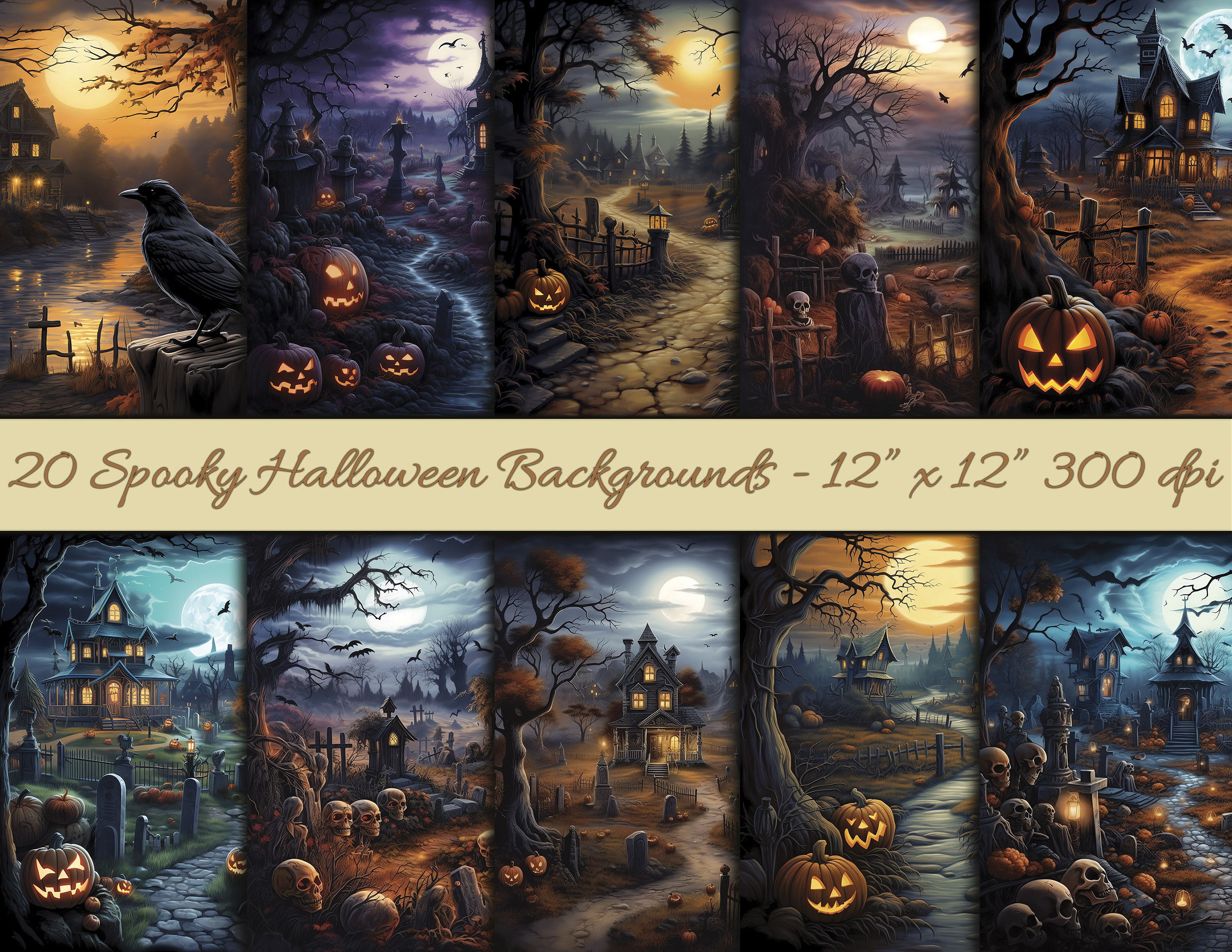 Halloween Printable Scrapbook Paper, Spooky Digital Background, Digital ...