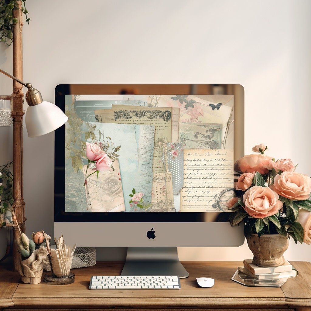 Vintage Floral Digital Paper Set, Shabby Chic Scrapbook Backgrounds ...