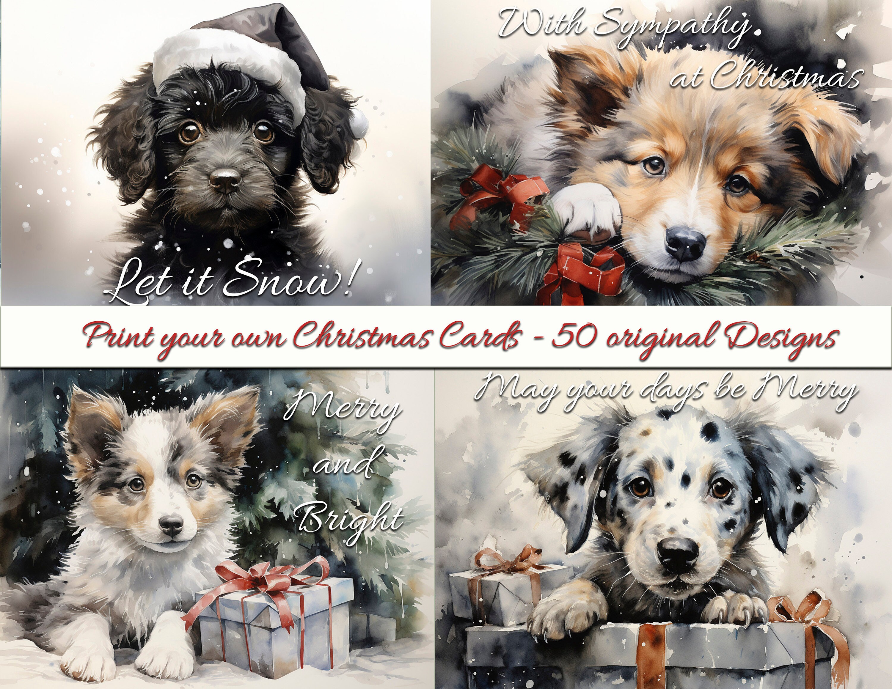 50 Printable Dog Christmas Cards - All Original Artwork - Cute Winter ...