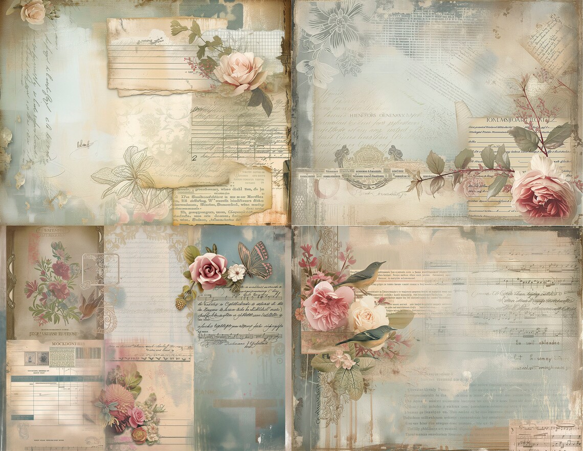 Vintage Floral Digital Paper Set, Shabby Chic Scrapbook Backgrounds ...
