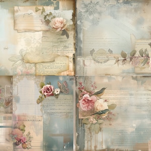 Vintage Floral Digital Paper Set, Shabby Chic Scrapbook Backgrounds ...