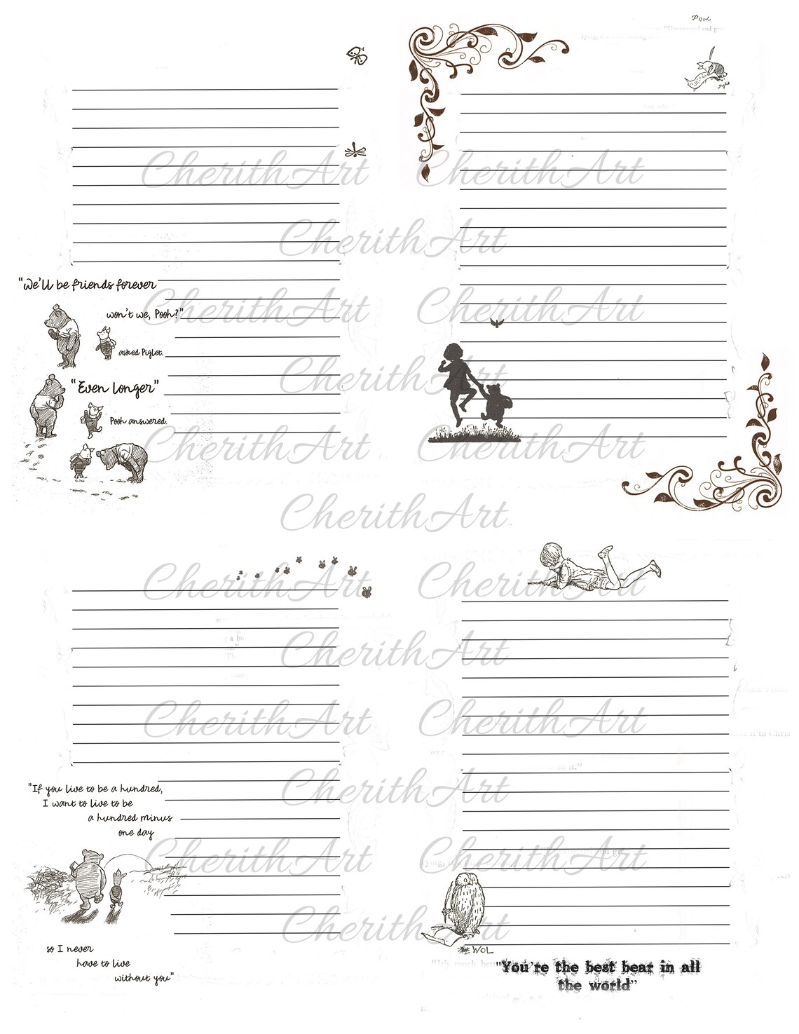 Vintage Classic Pooh Notes or Journal Pages Including Inksaver | Etsy