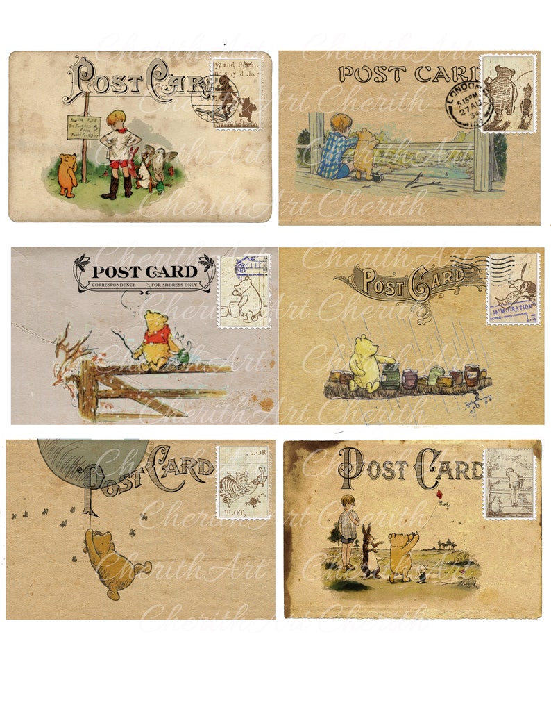 Classic Winnie the Pooh Printable Postcards - Vintage Illustrations ...