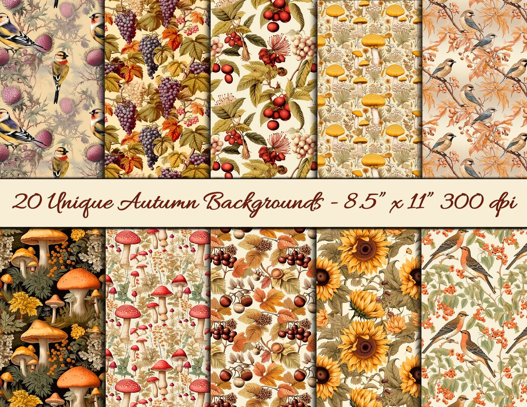 Edith Holden Inspired Autumn Backing Papers - 20 Original Seamless Fall ...