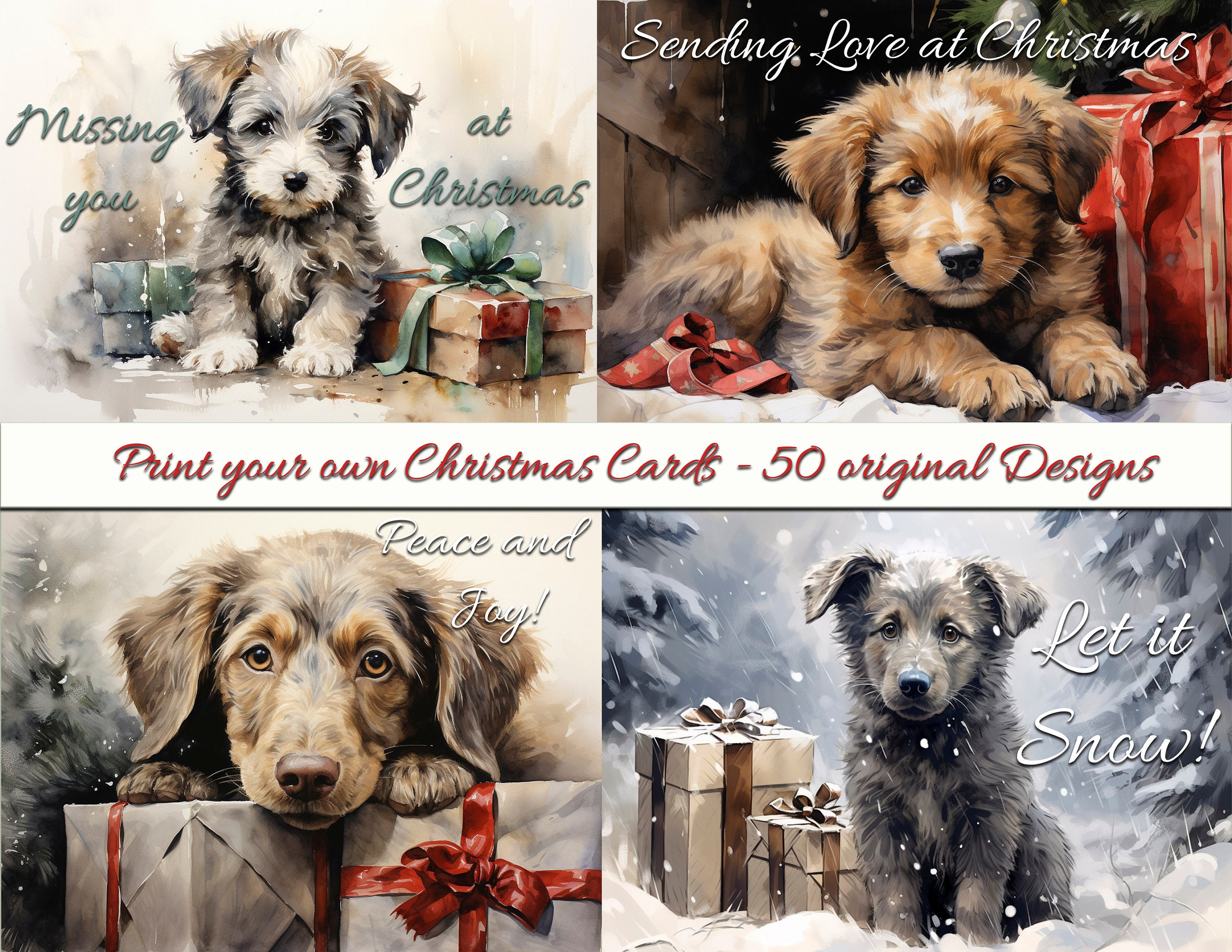 50 Printable Dog Christmas Cards - All Original Artwork - Cute Winter ...