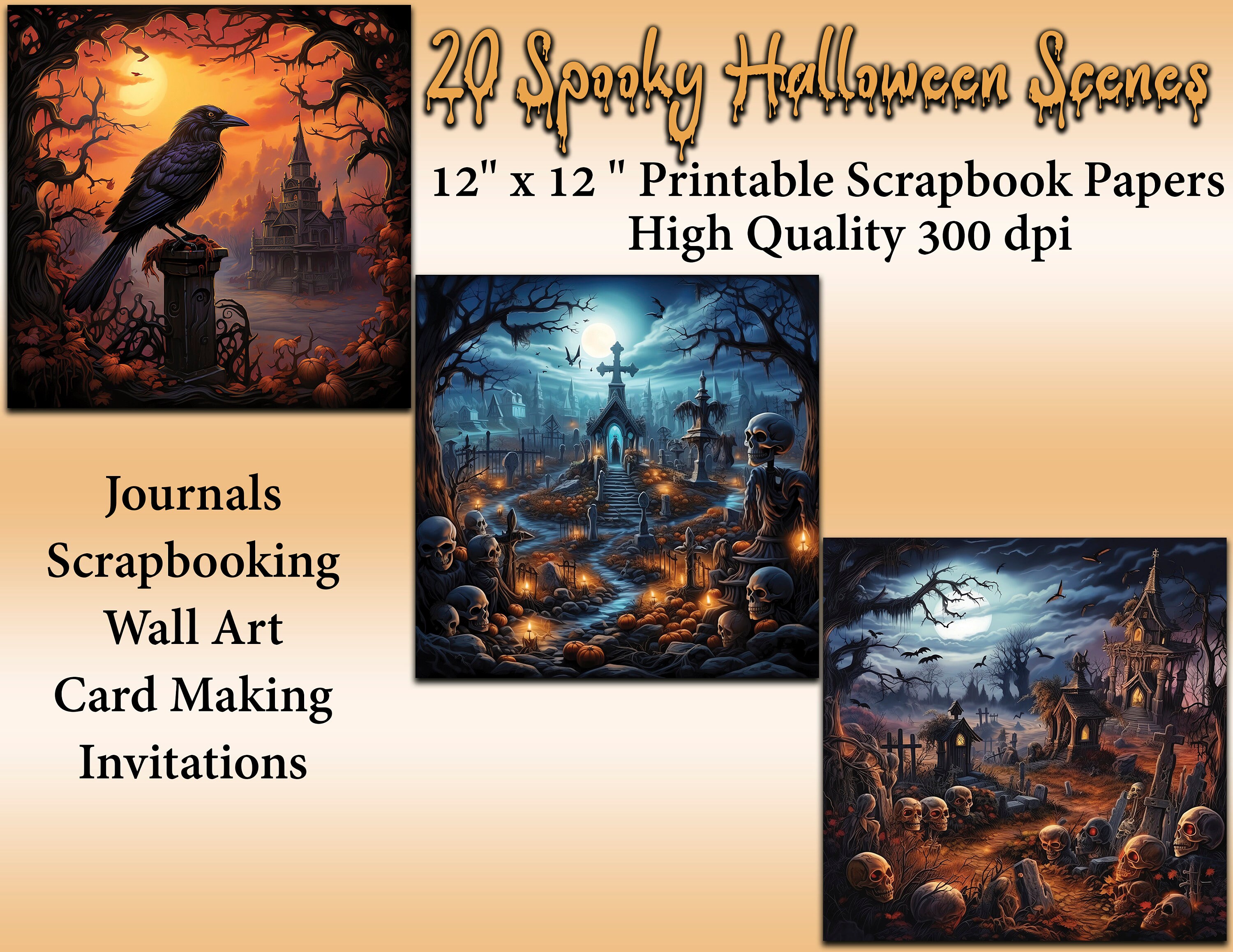 Halloween Printable Scrapbook Paper Spooky Digital - Etsy