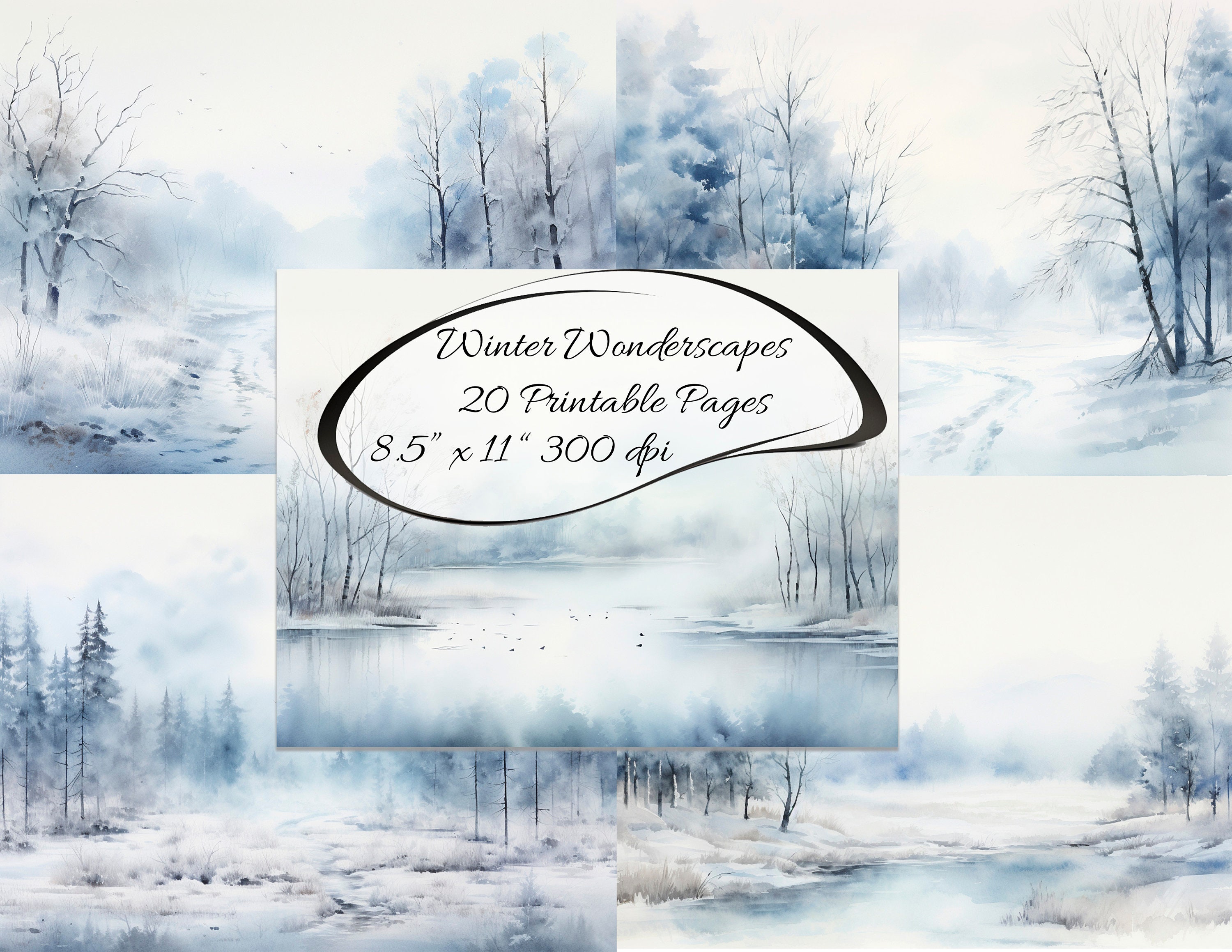 Watercolour Winter Snowscapes - Digital Download - Printable Winter ...