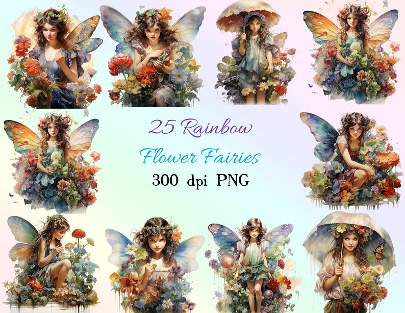 Rainbow Flower Fairy Clipart! 25 Brand New Colourful Flower Fairies ...