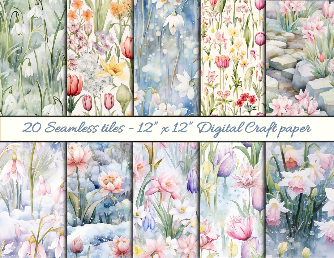 Watercolor Spring Bulb Digital Pack: Seamless Designs Watercolor Floral ...