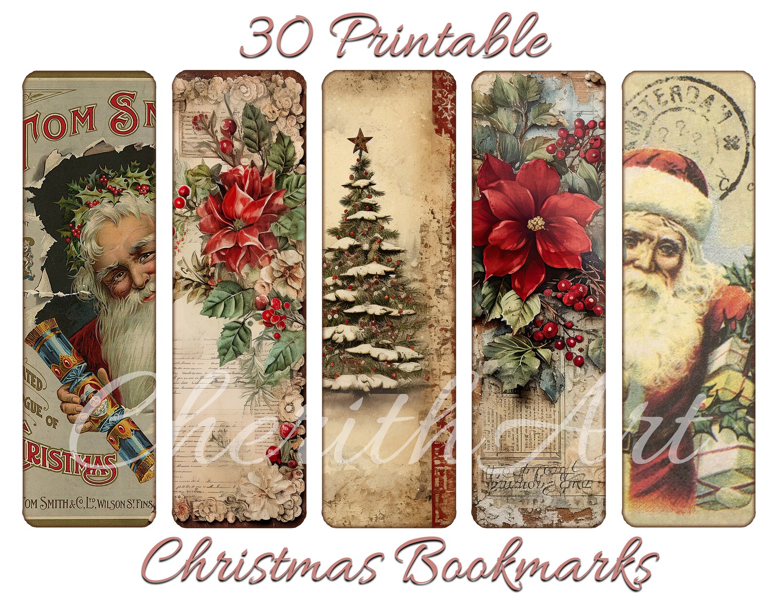 30 Vintage Christmas Bookmarks, Printable Holiday Designs (digital ...