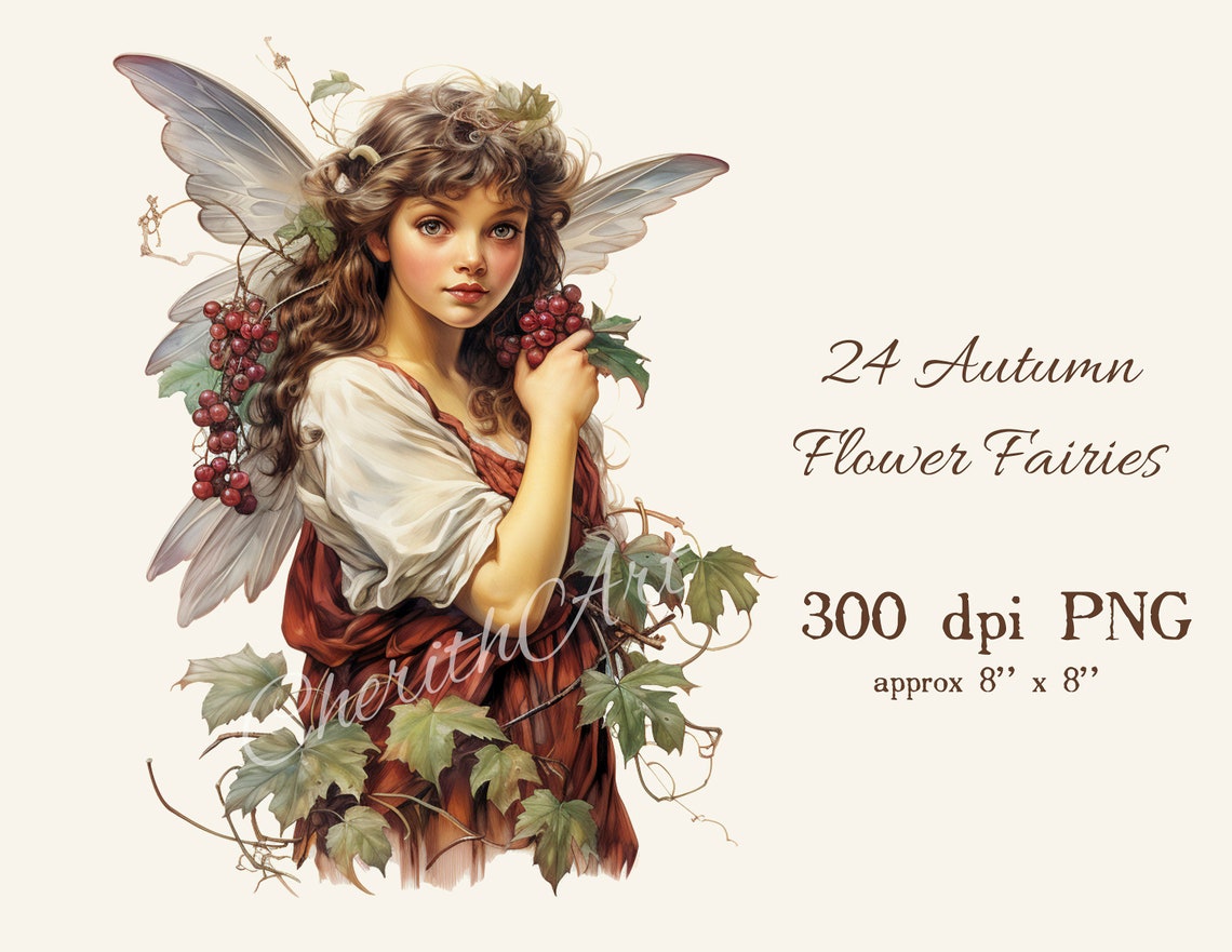 Autumn Flower Fairies Clipart - 24 PNG Files - Fall Fairies, Autumn ...