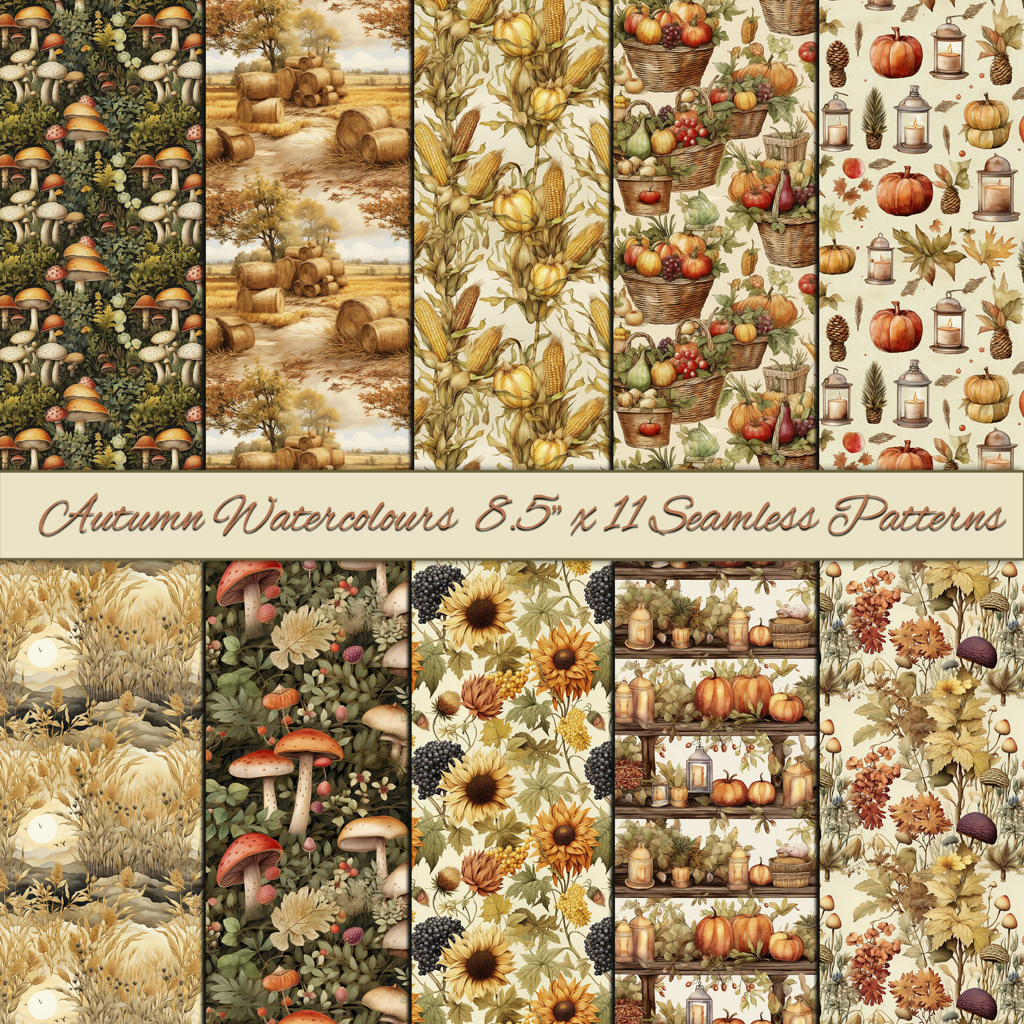 Autumn Watercolour Seamless Patterns - Fall Digital Paper- Repeating ...