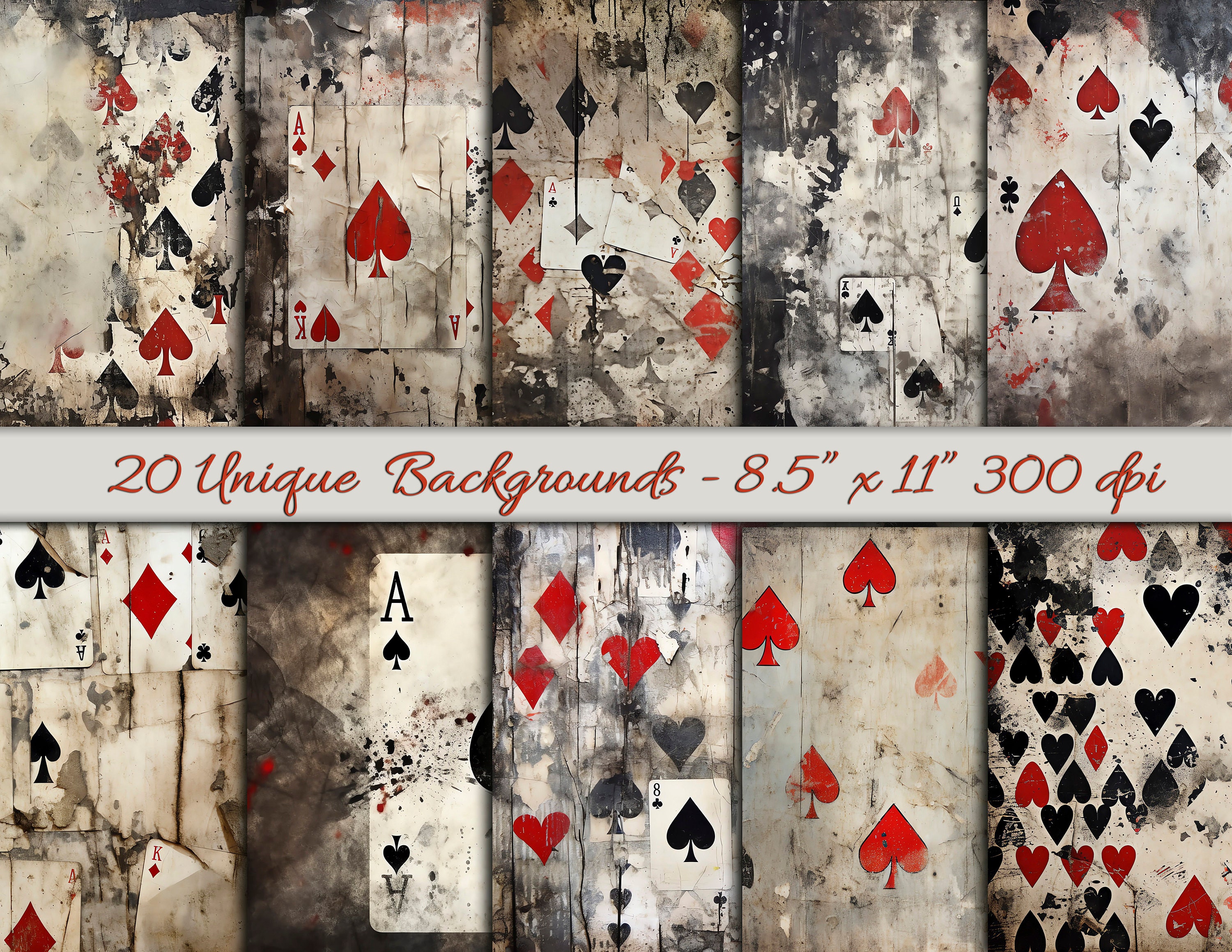 Distressed Poker Themed Craft Paper - 20 Digital Backing Papers -free ...