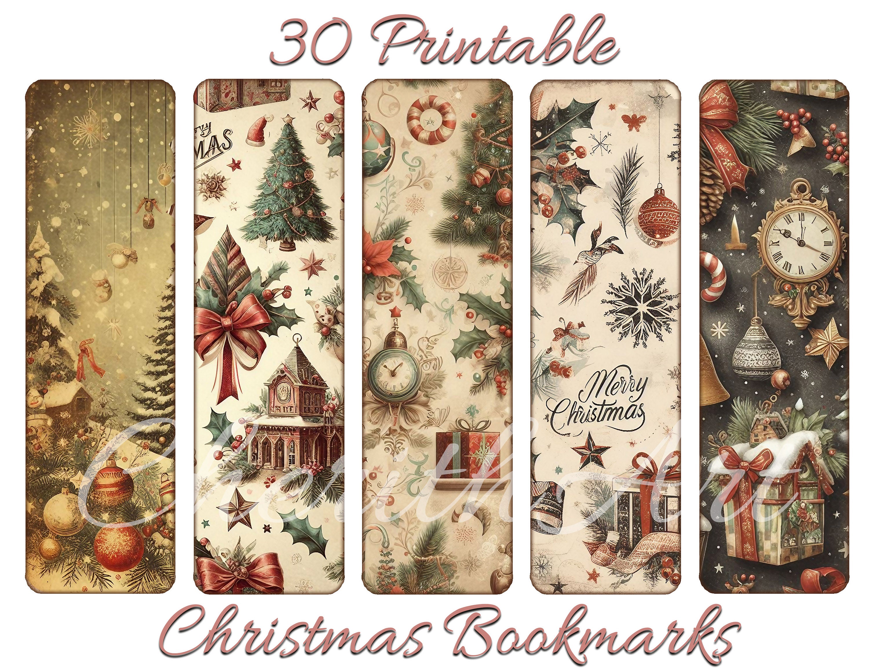 30 Printable Retro Christmas Bookmarks-diy Festive Stocking Stuffers ...