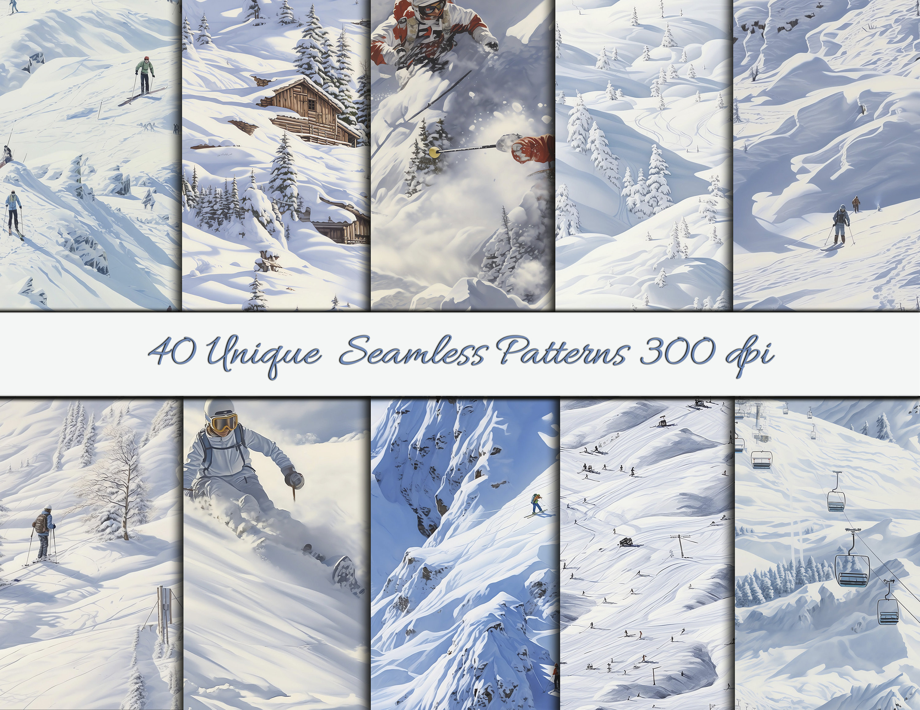 40 Ski Theme Digital Paper, Seamless Pattern Ski Resort Journal Pages ...