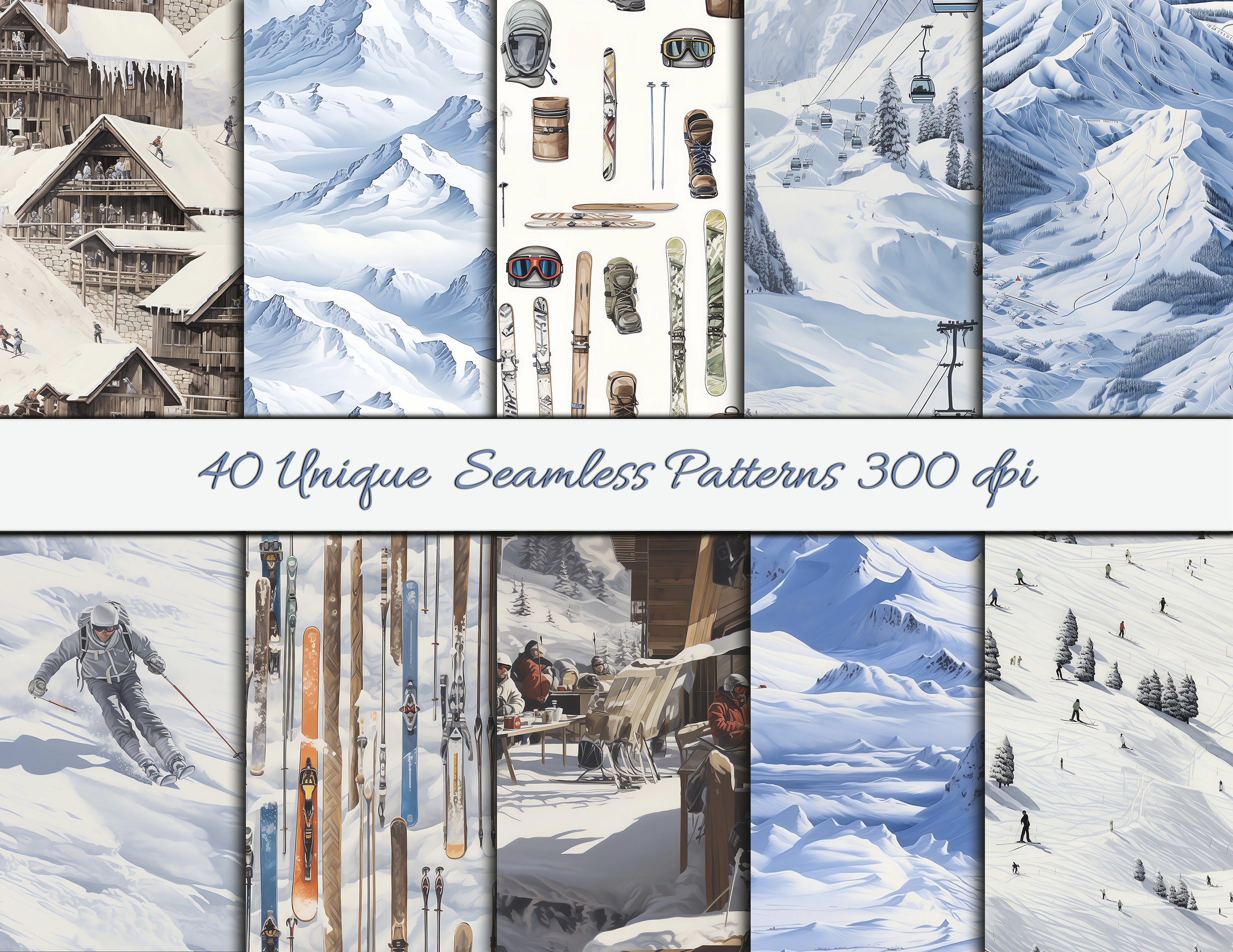 40 Ski Theme Digital Paper, Seamless Pattern Ski Resort Journal Pages ...