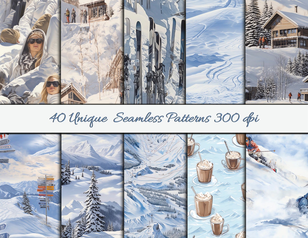40 Ski Theme Digital Paper, Seamless Pattern Ski Resort Journal Pages ...