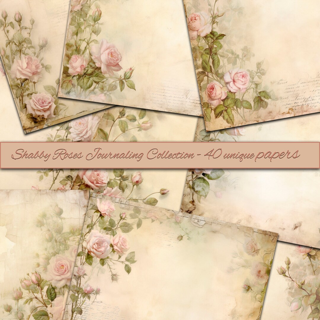 Shabby Chic Roses Journal Pages, Printable Scrapbook Paper (digital ...