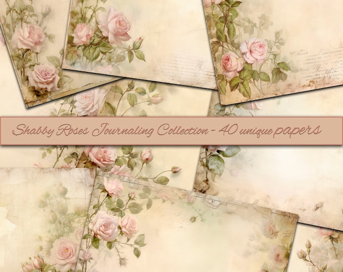 Shabby Chic Roses Journal Pages, Printable Scrapbook Paper (digital ...