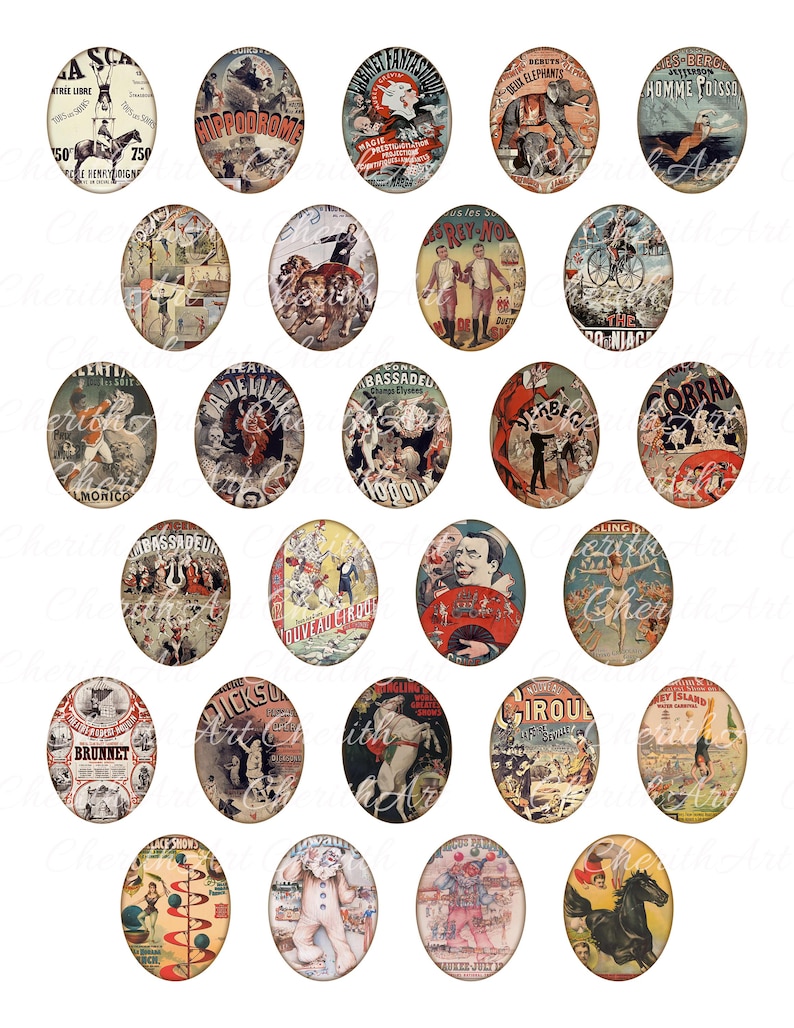 Vintage Circus Images: 1x2 Domino & 30x40 Cabochons (digital Download ...