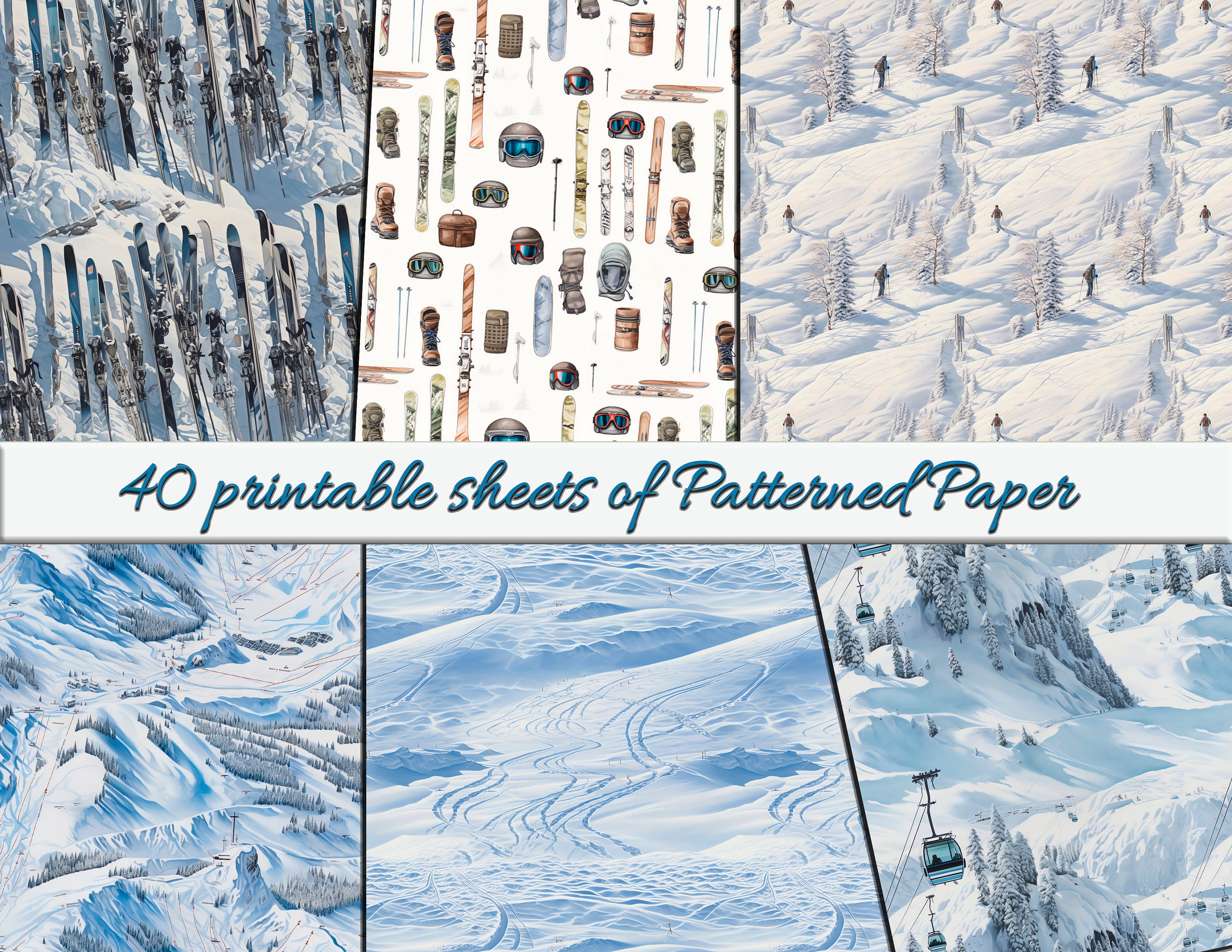 40 Ski Theme Digital Paper, Seamless Pattern Ski Resort Journal Pages ...