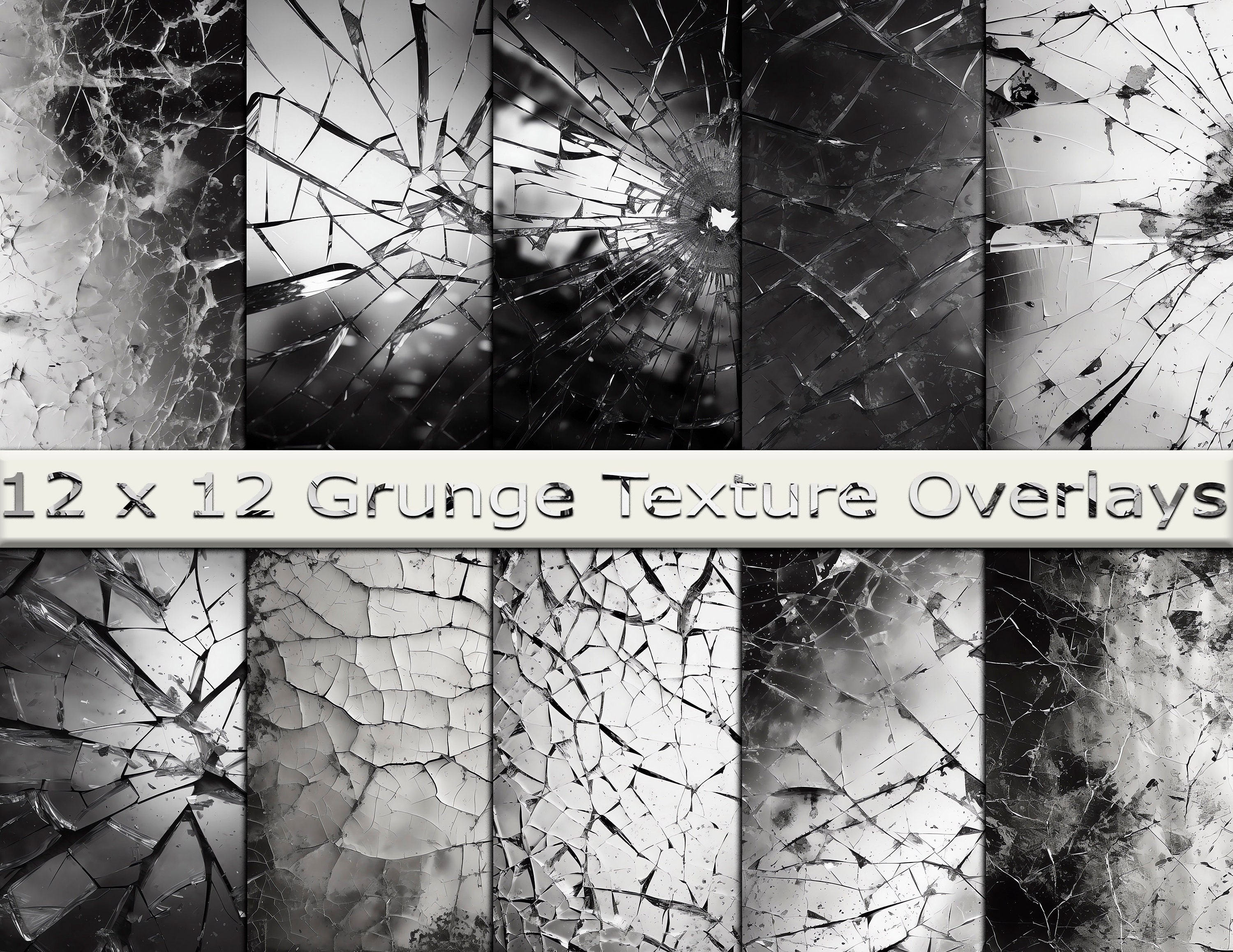 Grunge Texture Overlays, Shattered Glass Effect, Textured Digital Paper ...