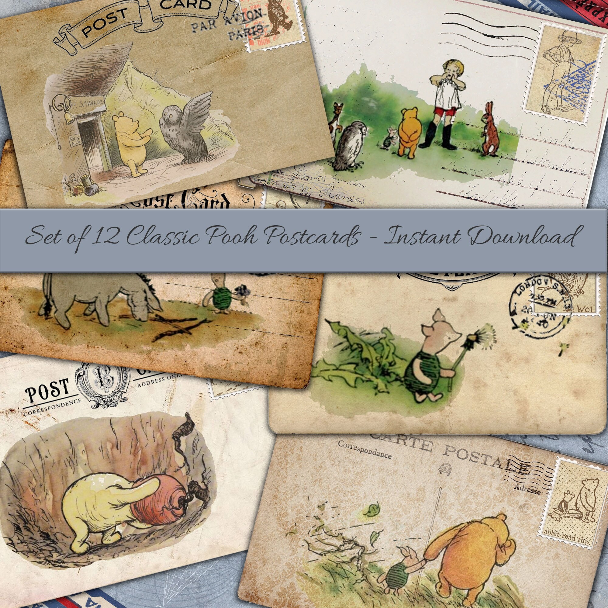 Classic Winnie the Pooh Printable Postcards - Vintage Illustrations ...