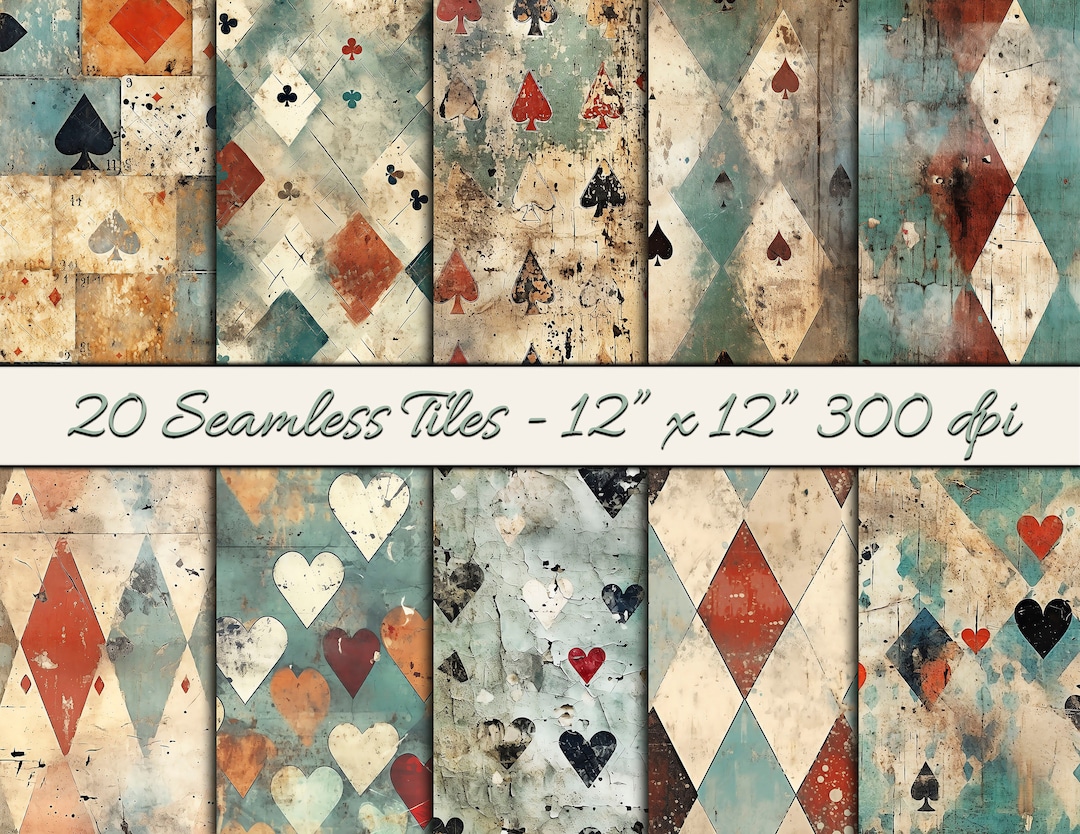 Grungy Poker Themed Printable Craft Paper, Digital Seamless Tile,12" X ...