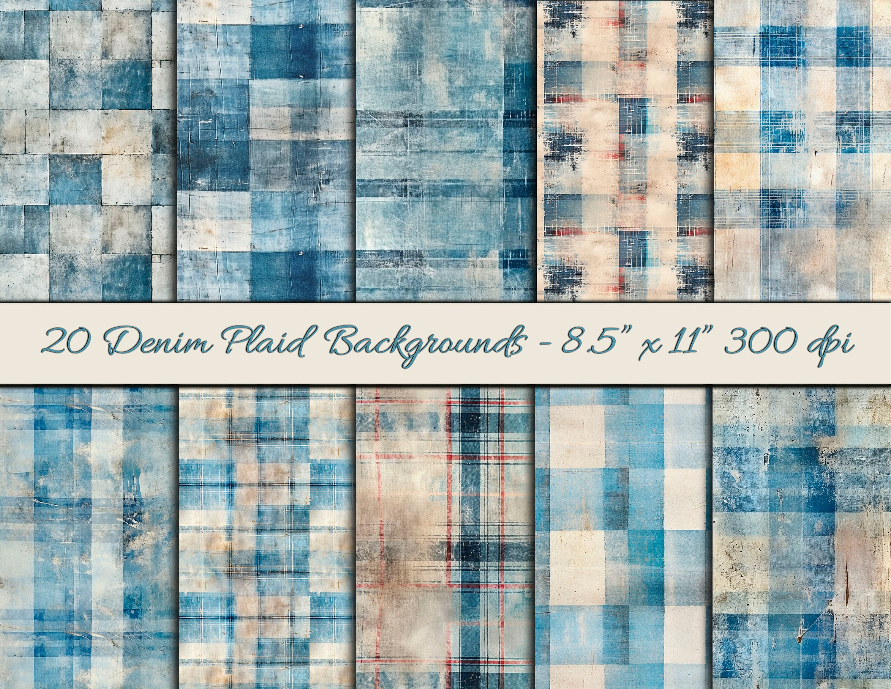 Denim Plaid Digital Papers, Seamless Designs Masculine Junk Journals ...