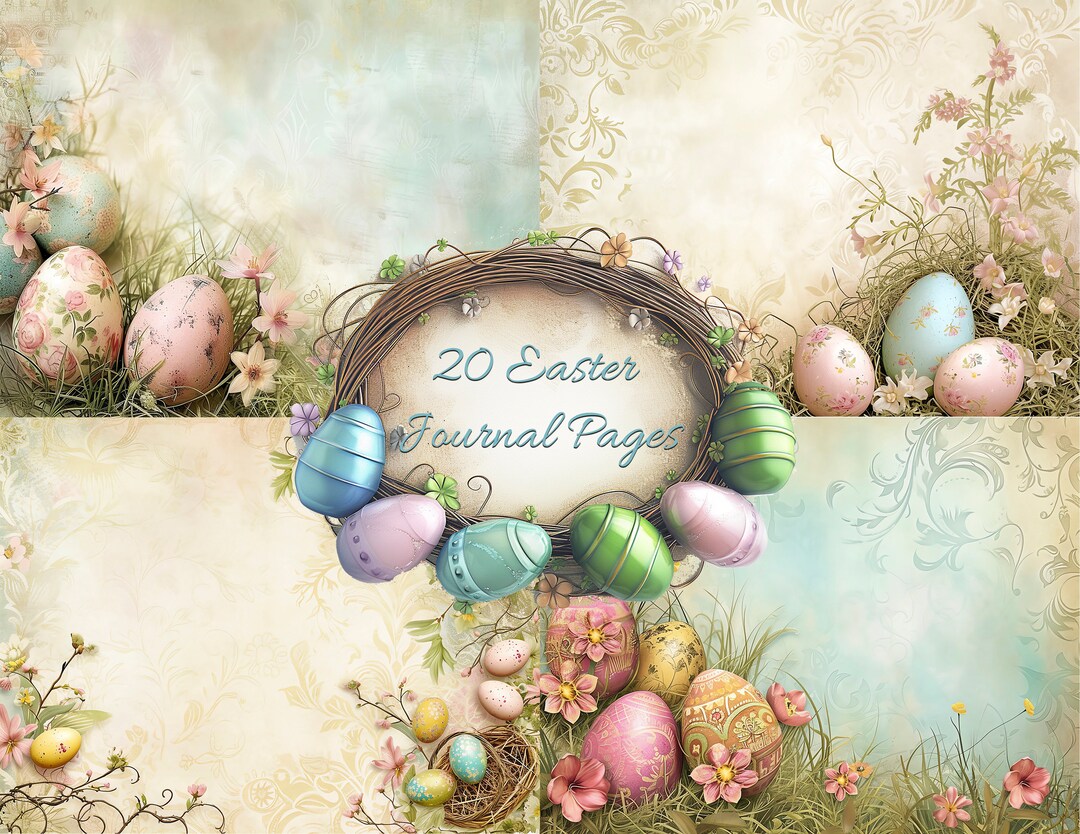 Chic Pastel Easter Digital Paper Set: Vintage Florals, Decorated Eggs ...