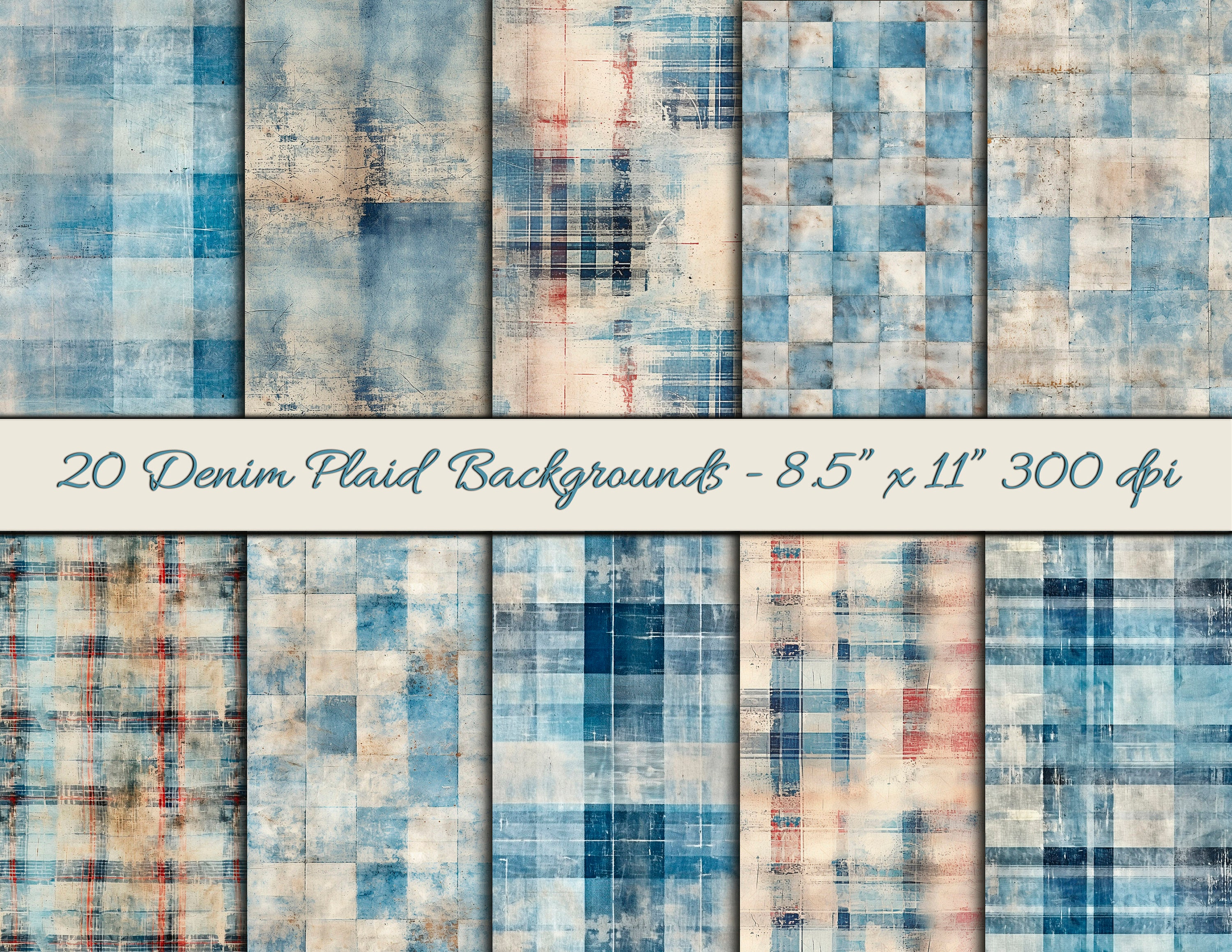 Denim Plaid Digital Papers, Seamless Designs Masculine Junk Journals ...