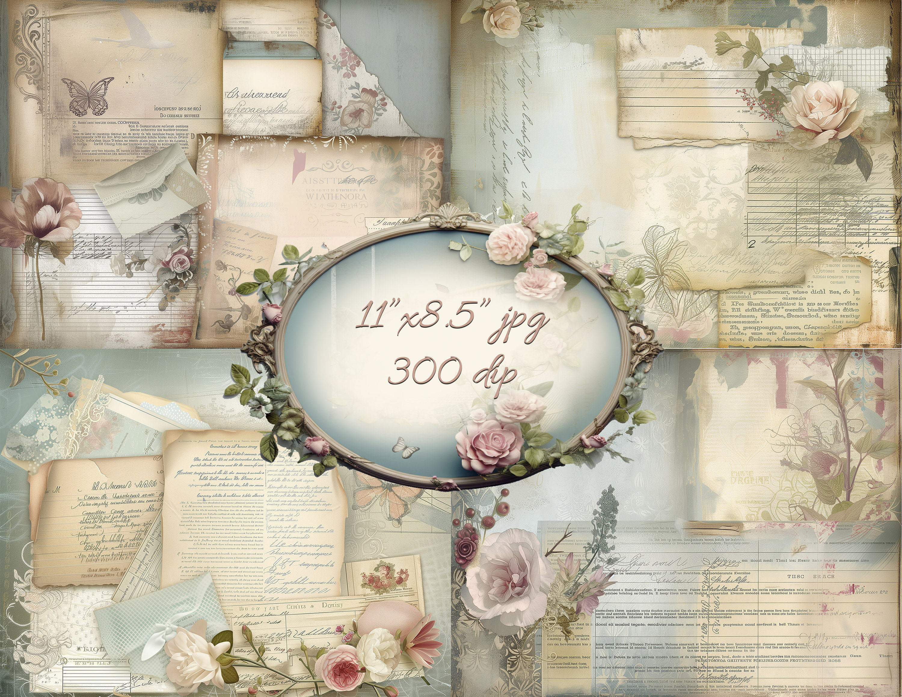 Vintage Floral Digital Paper Set, Shabby Chic Scrapbook Backgrounds ...
