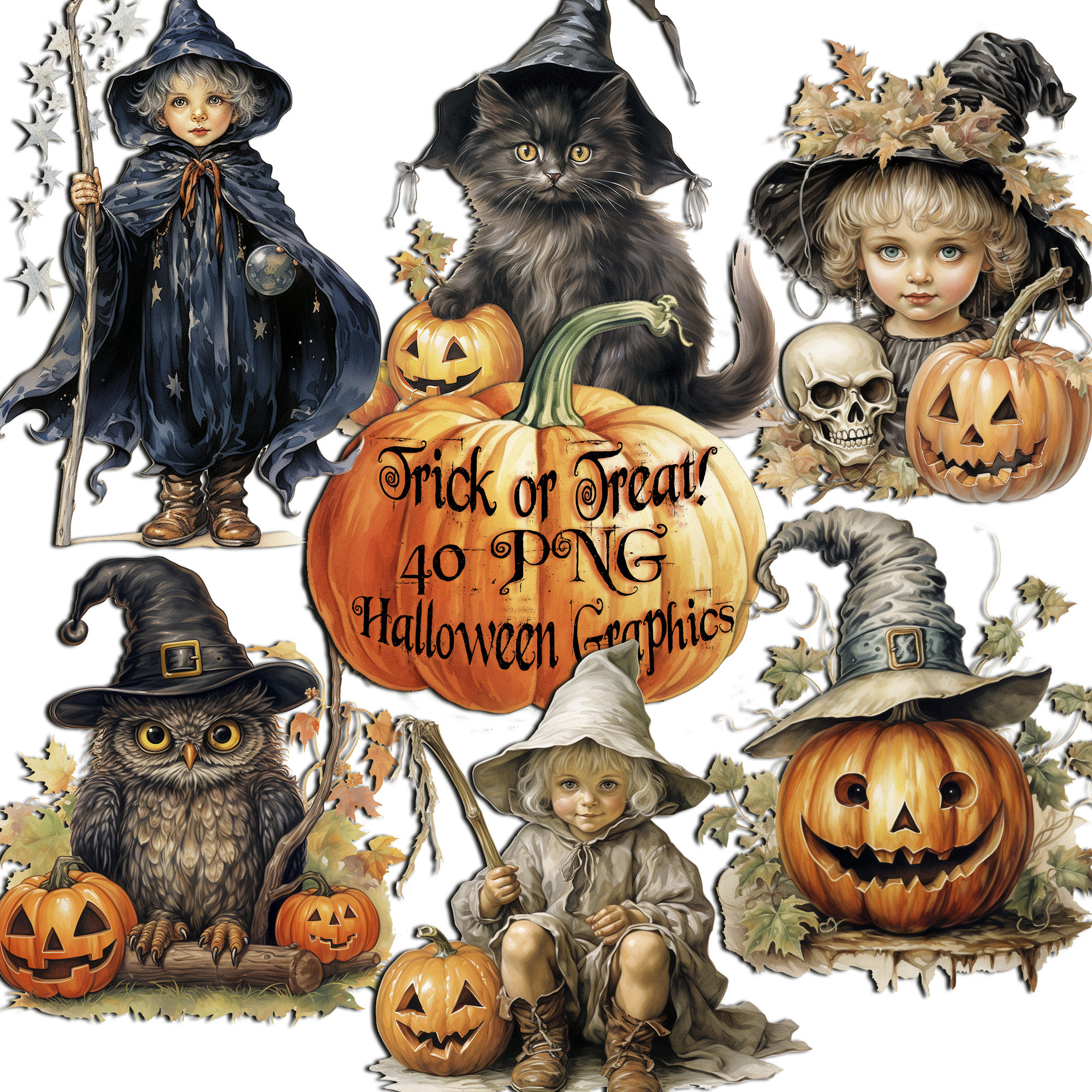 Trick or Treat Halloween Clipart Transparent PNG Digital Download Cute ...