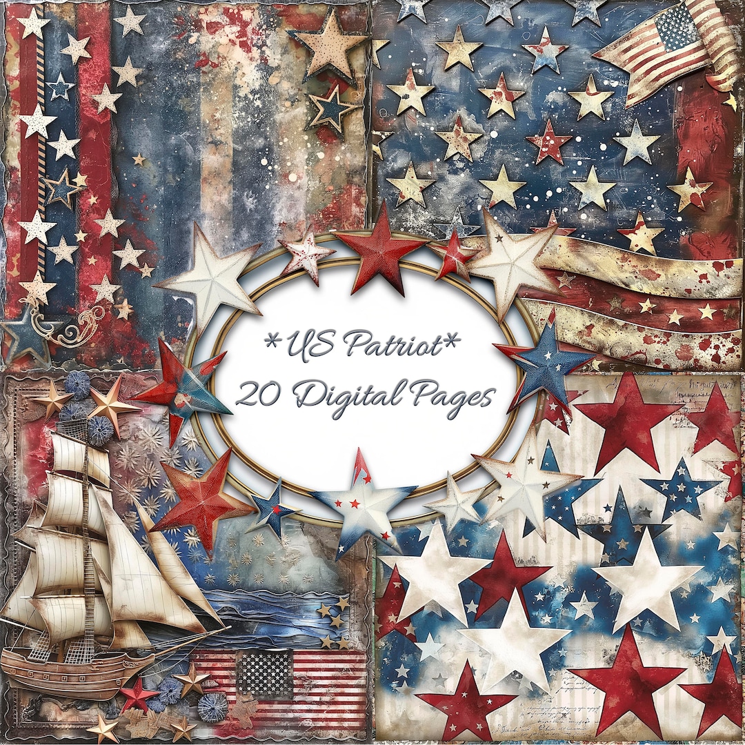 Vintage Americana Scrapbook Papers, Patriotic Digital Backgrounds, 4th ...