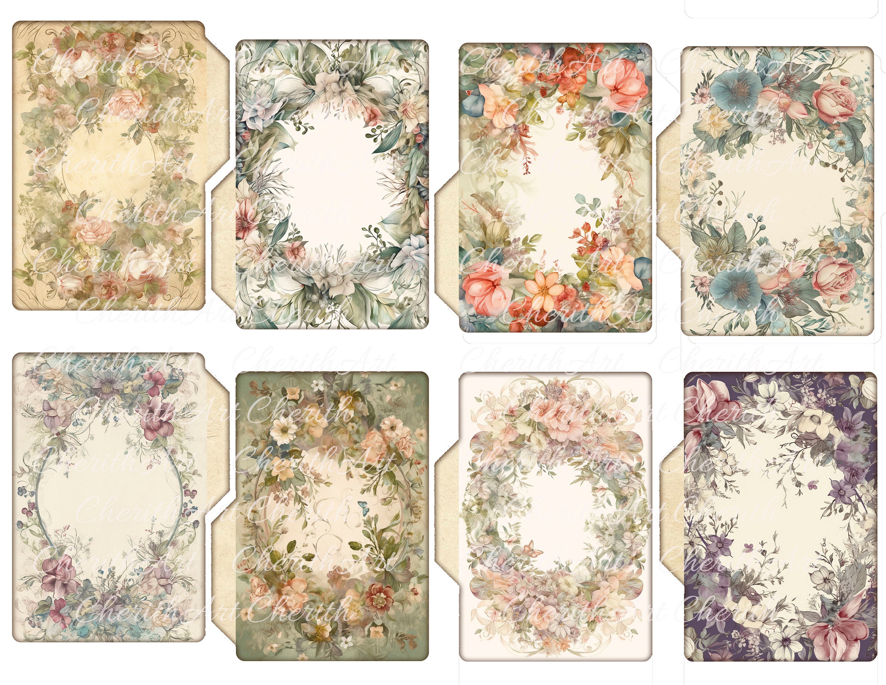 Victorian Floral Printable Index Cards, Tags, Pockets (digital Download ...