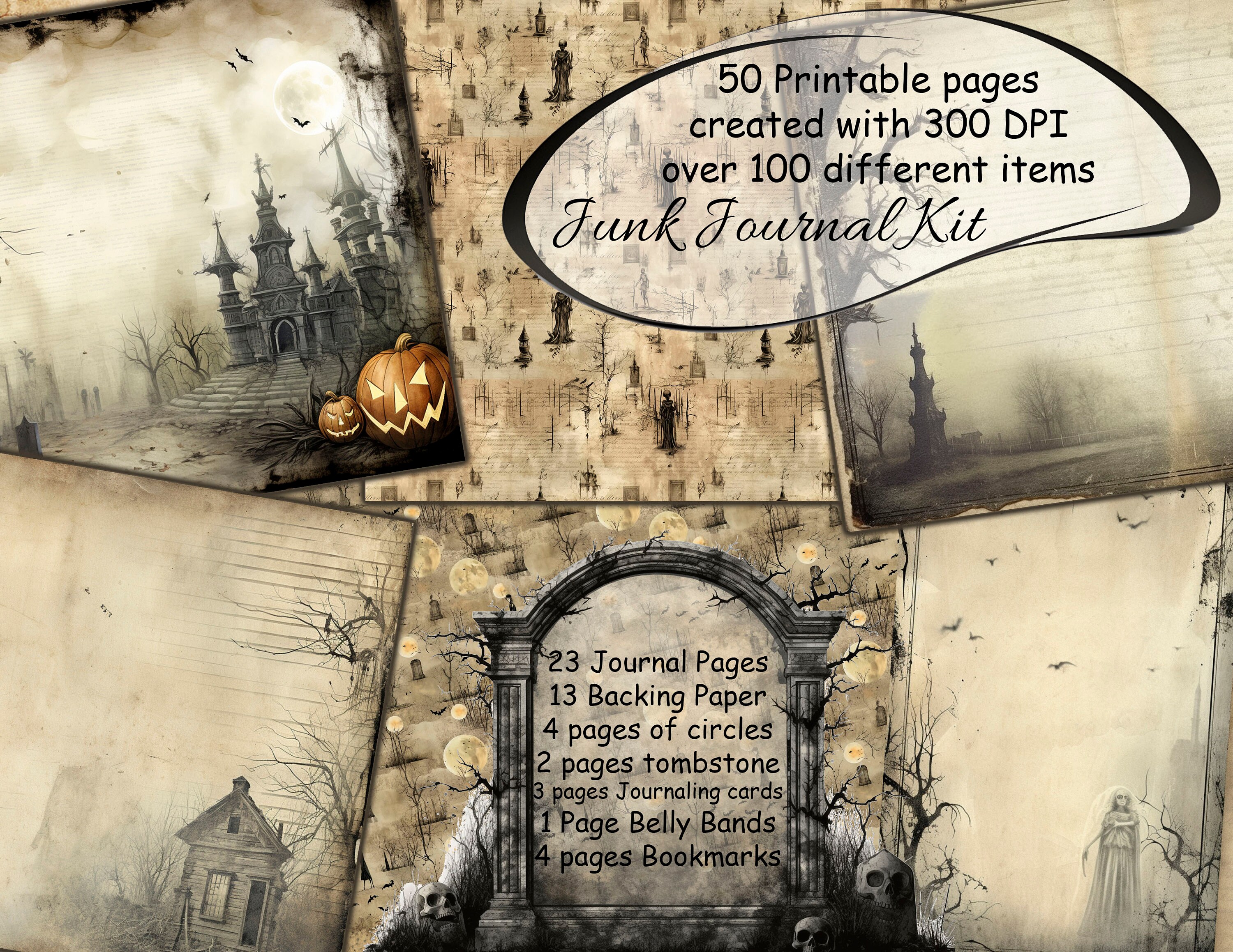 Creepy Halloween Junk Journal Scary Halloween Bookmarks and - Etsy
