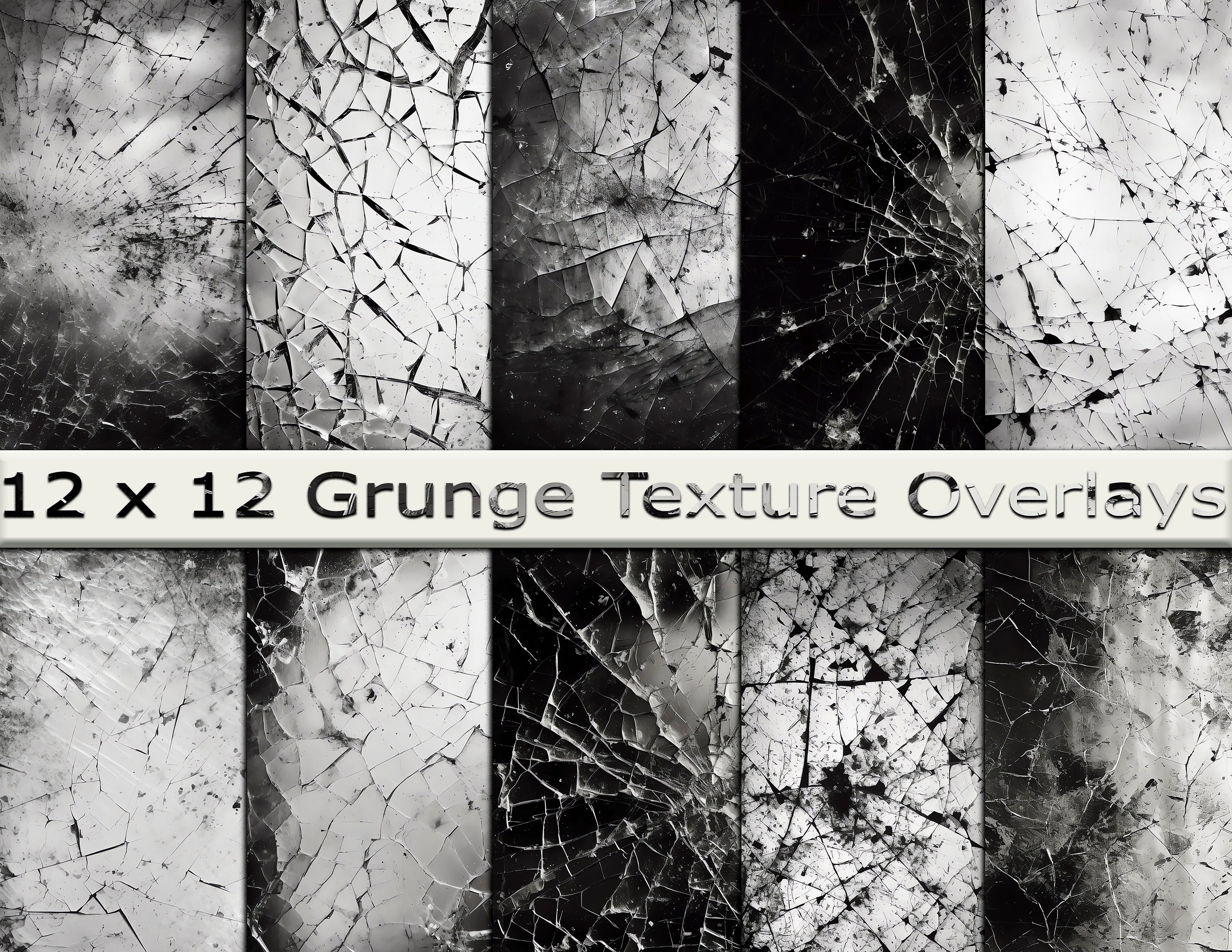 Grunge Texture Overlays, Shattered Glass Effect, Textured Digital Paper ...