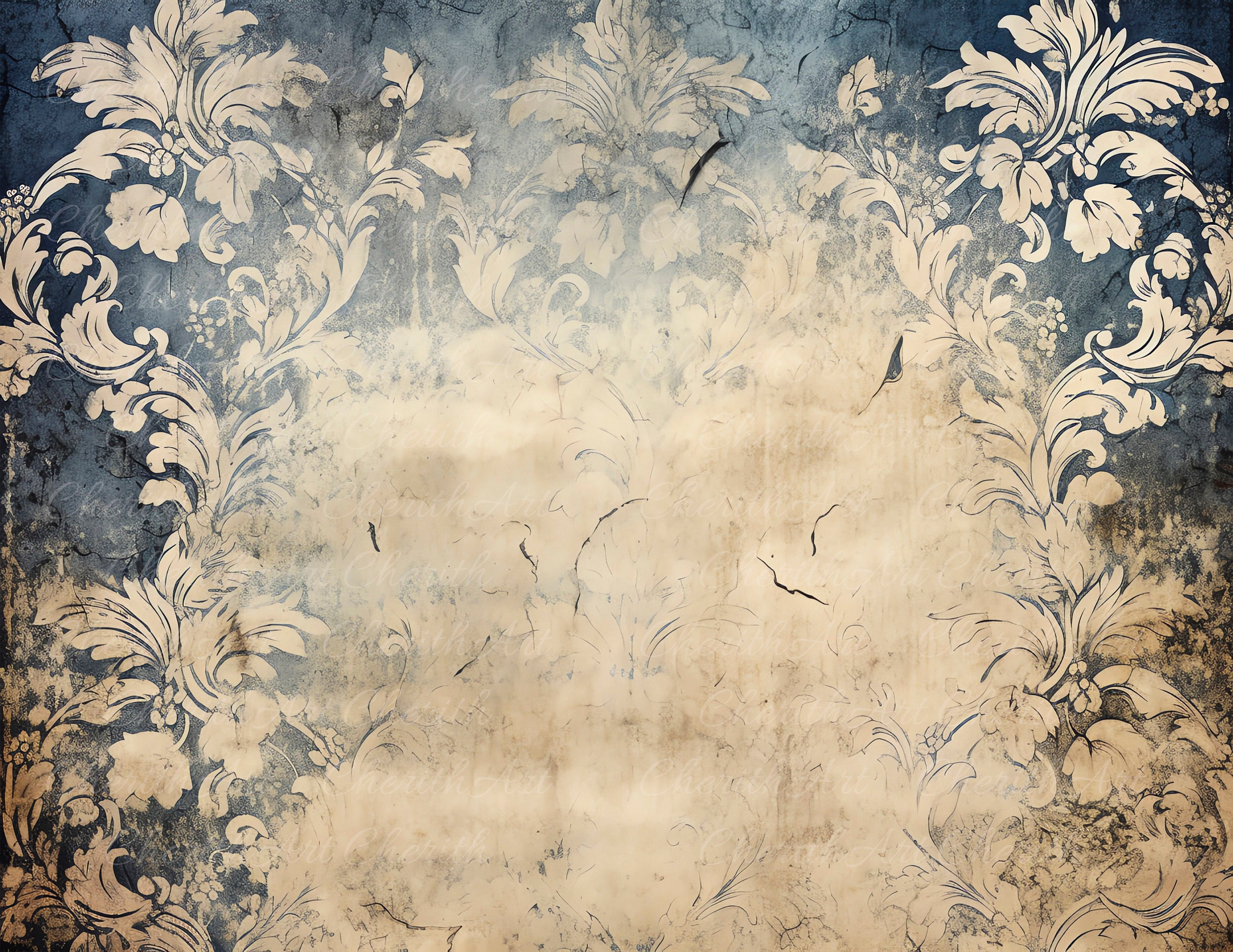 Peeling Damask Wallpaper - Grunge Craft Paper Pack - 40 Pages ...