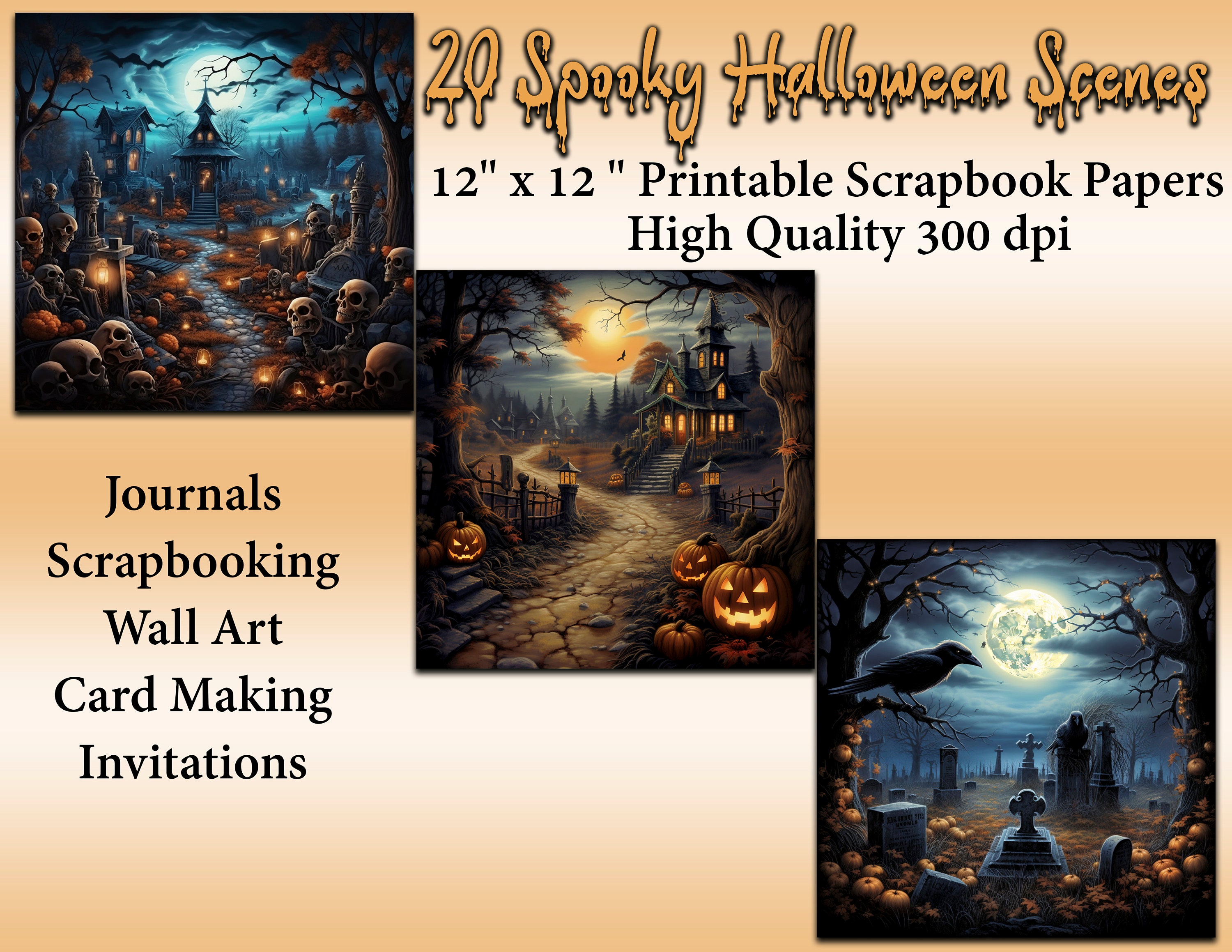 Halloween Printable Scrapbook Paper Spooky Digital - Etsy