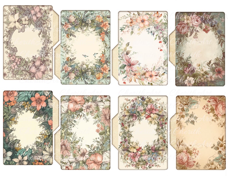 Victorian Floral Printable Index Cards, Tags, Pockets (digital Download ...
